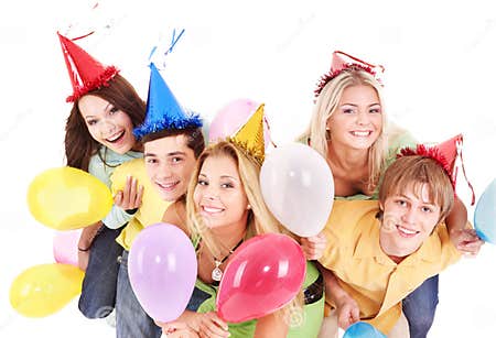 Group of Young People in Party Hat. Stock Photo - Image of group ...