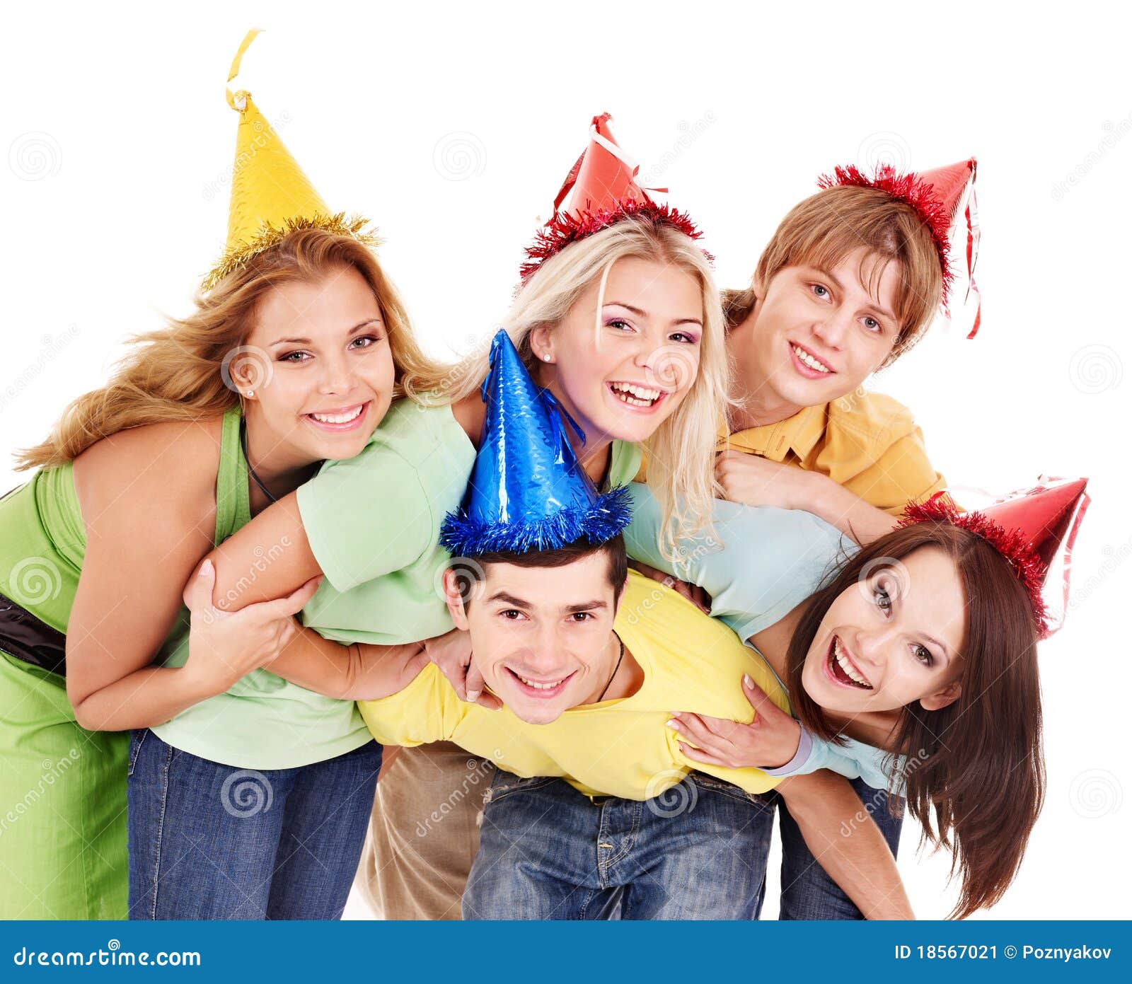 Group of Young People in Party Hat. Stock Image - Image of expression ...