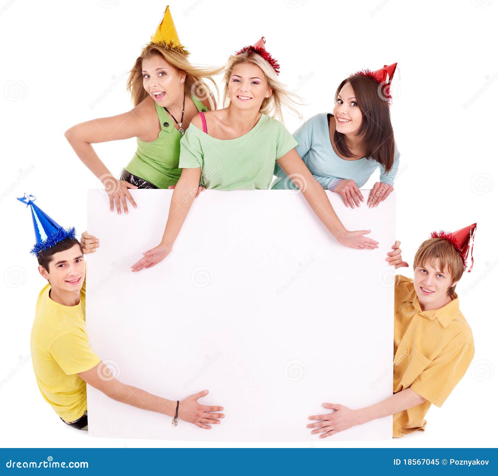 Group of Young People in Party Hat. Stock Image - Image of crowd ...