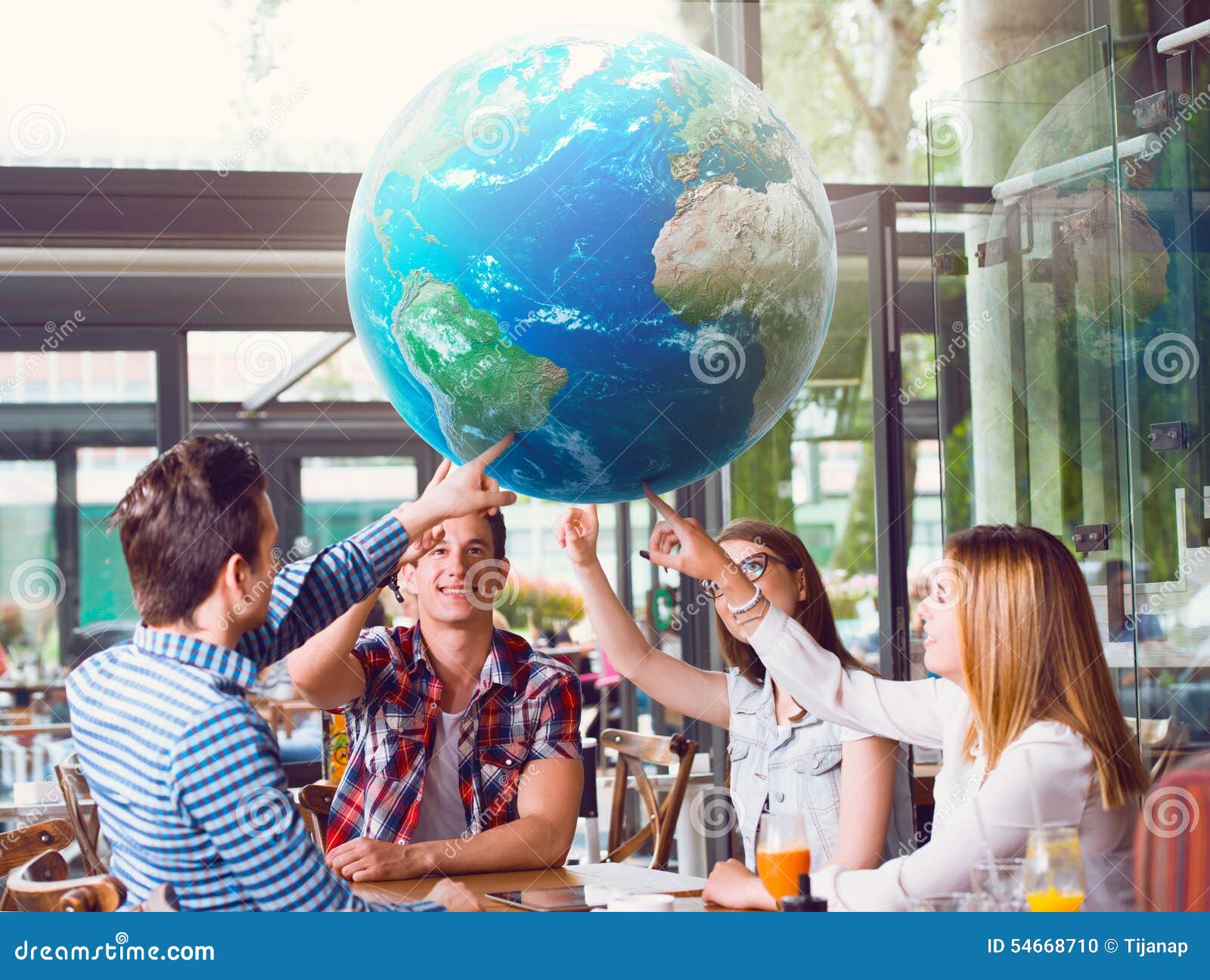 Group of Young People Pointing at Planet Earth Stock Photo - Image of ...