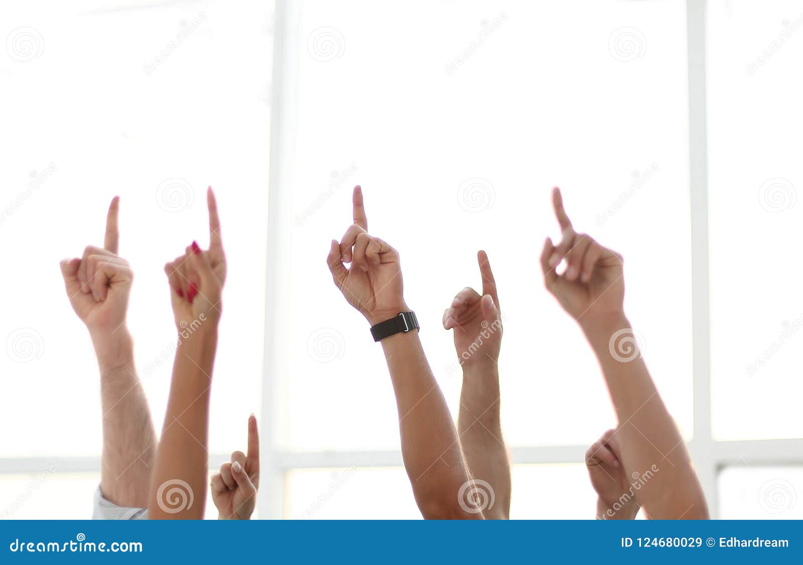 Group of Young People Pointing Upwards Stock Image - Image of ...