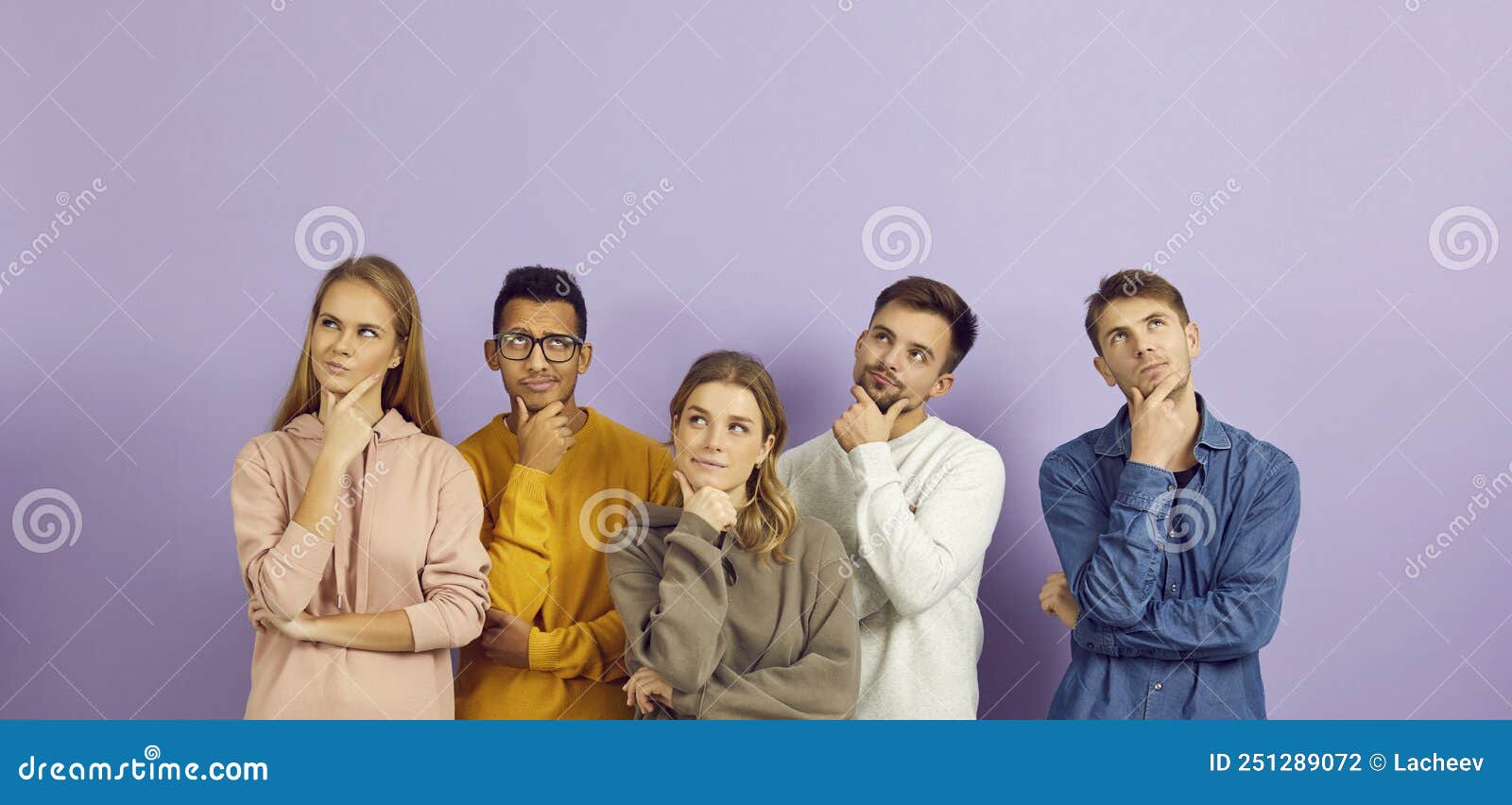 Group of Young People Puzzled by Difficult Question are Thinking Hard ...