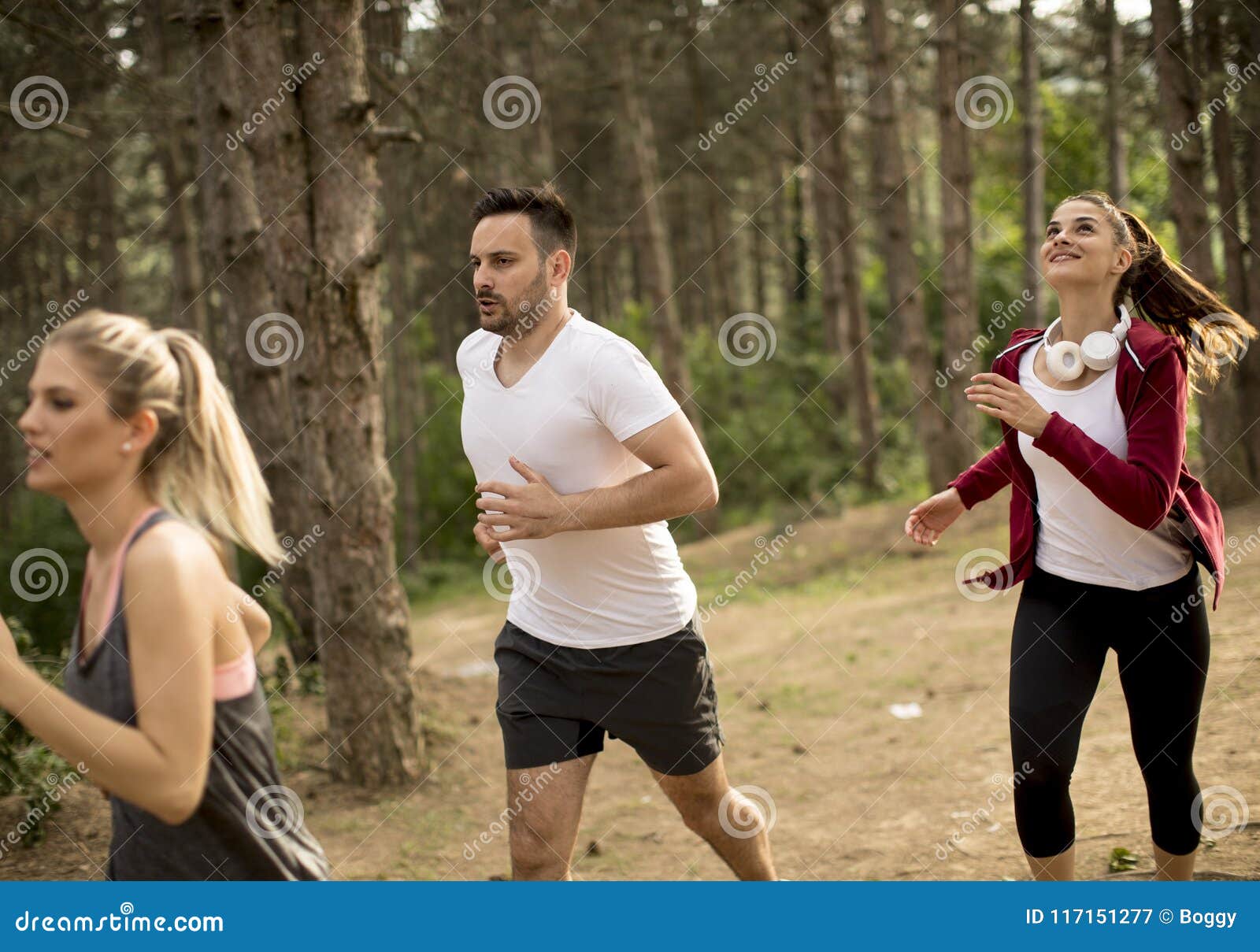 Young People Run a Marathon through the Forest Stock Image - Image of ...