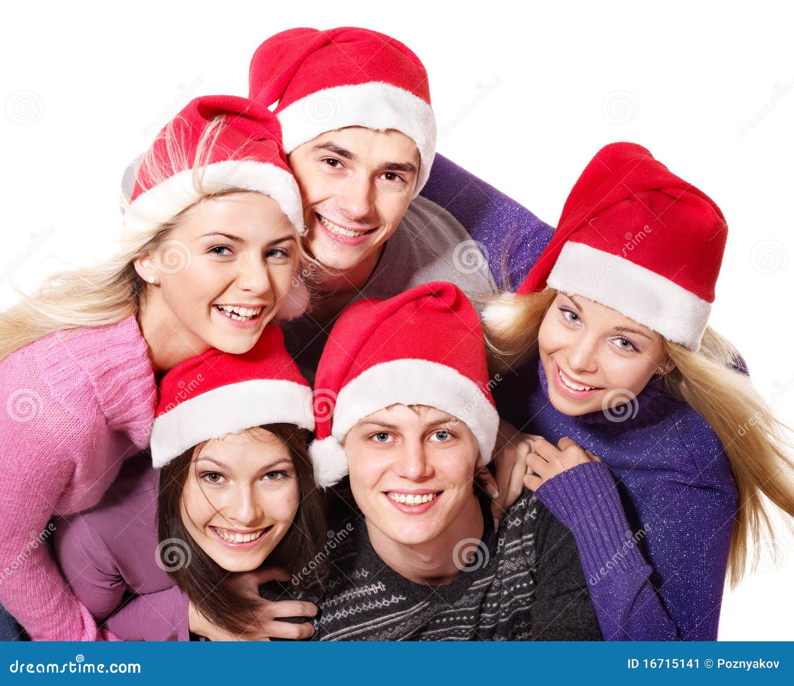 Group Young People in Santa Hat . Stock Image - Image of beautiful ...