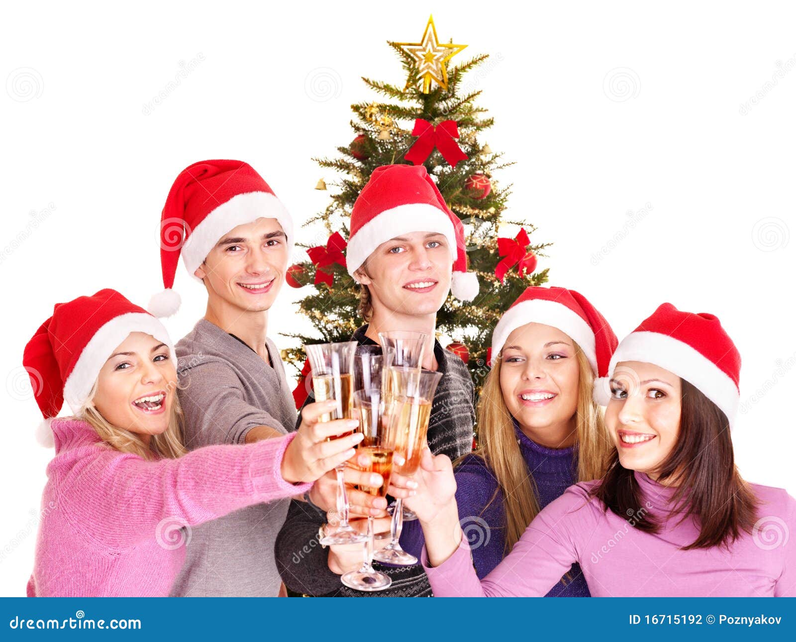 Group Young People in Santa Hat. Stock Photo - Image of fizz, girl ...