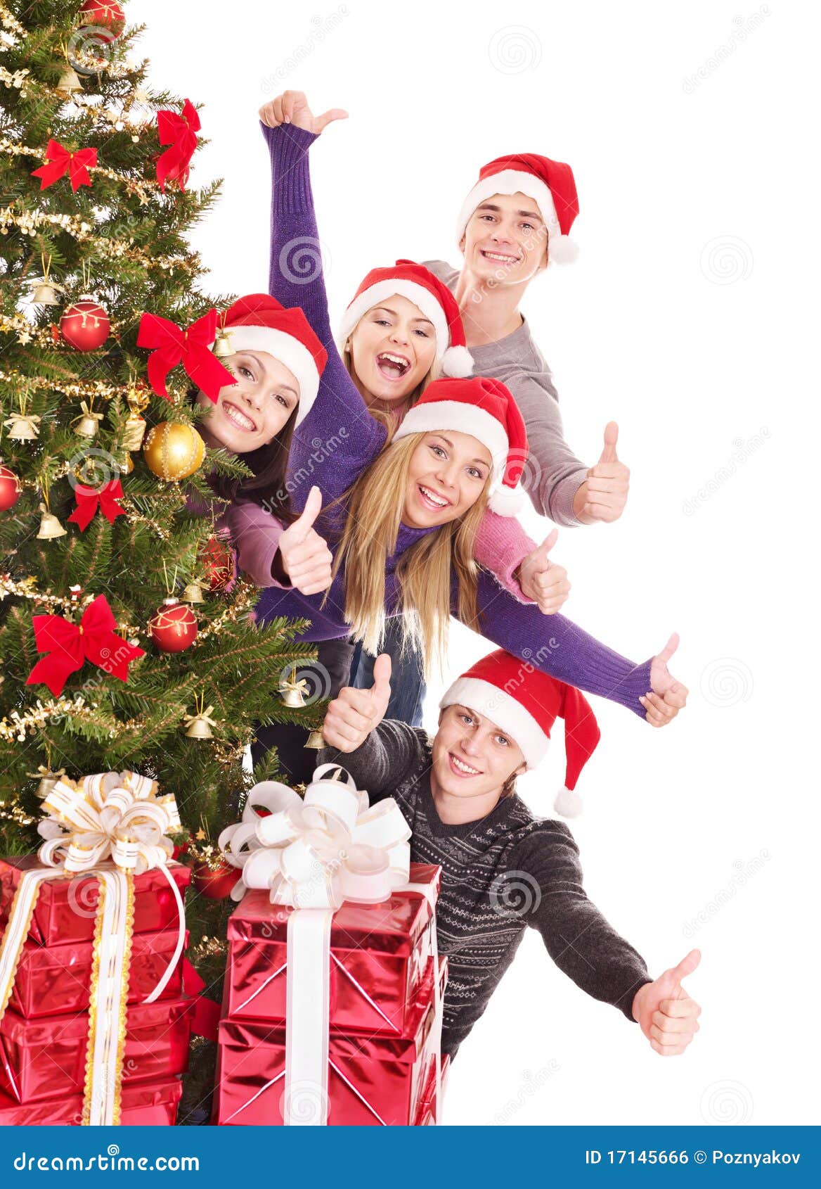 Group Young People in Santa Hat. Stock Photo - Image of santa, season ...
