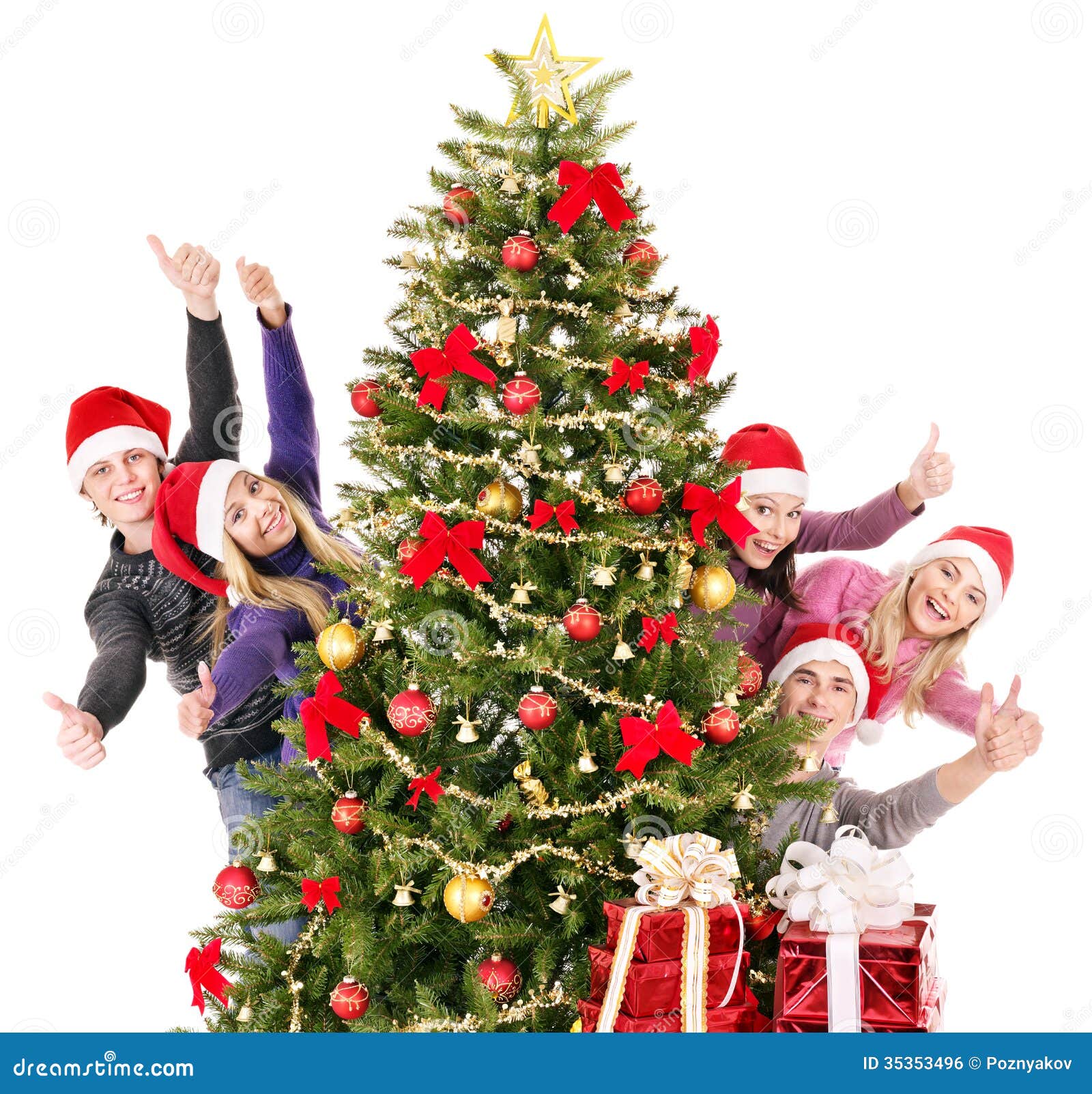 Group Young People in Santa Hat. Stock Photo - Image of thum, person ...