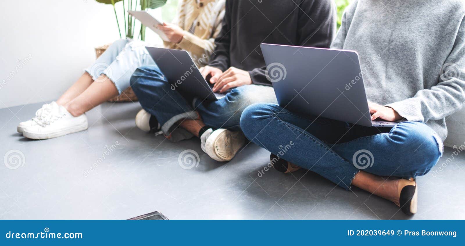 People Sitting and Using Laptop Computer and Digital Tablet Together ...