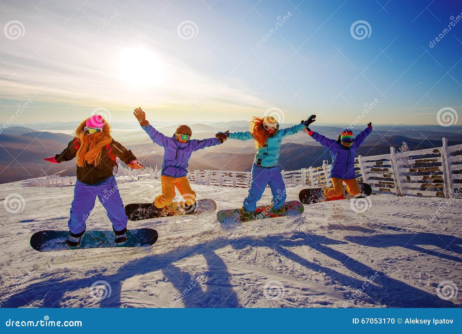 Group of Young People with Snowboard Stock Photo - Image of resort ...