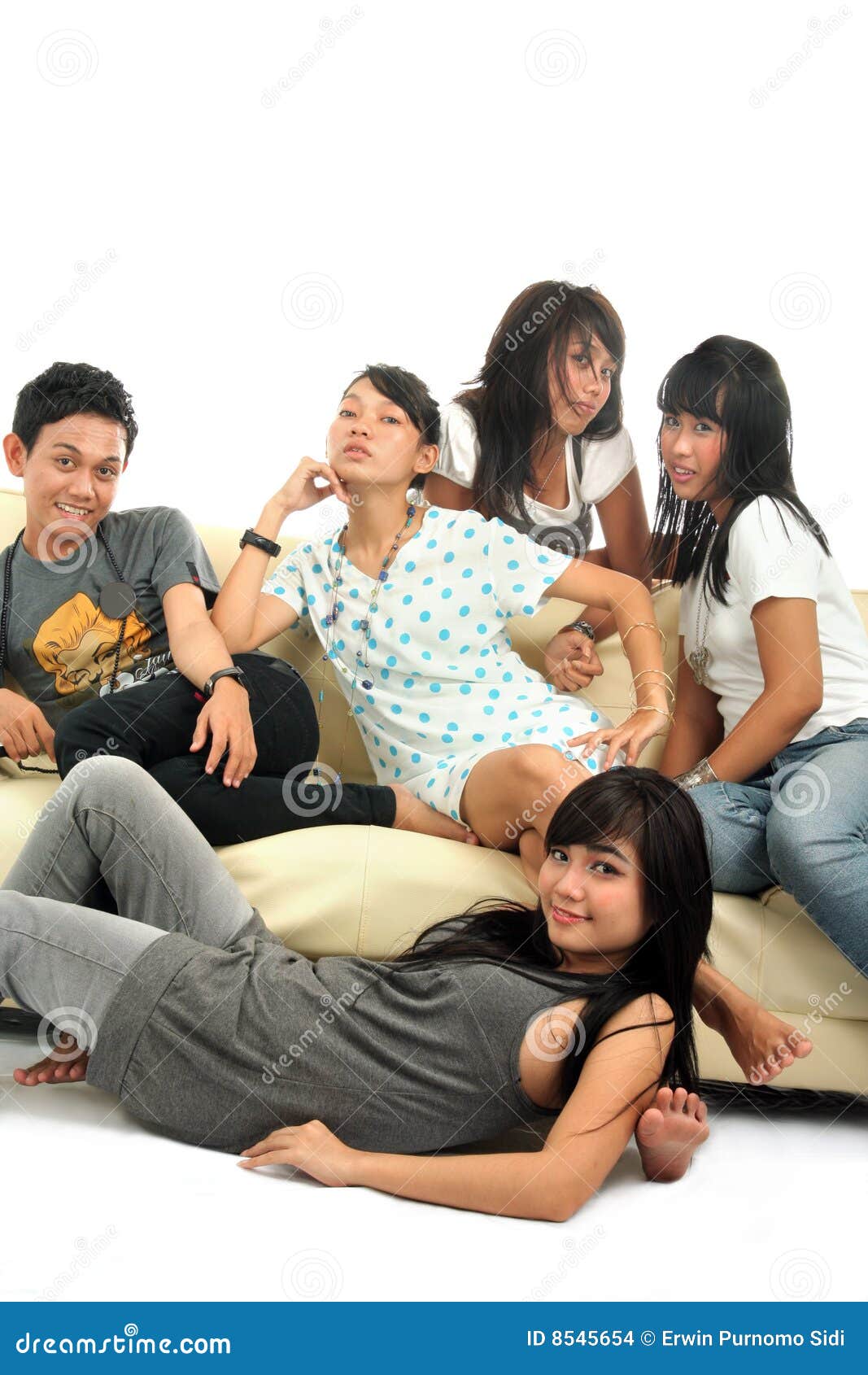 Group of Young People on Sofa Stock Photo - Image of portrait, chatting ...
