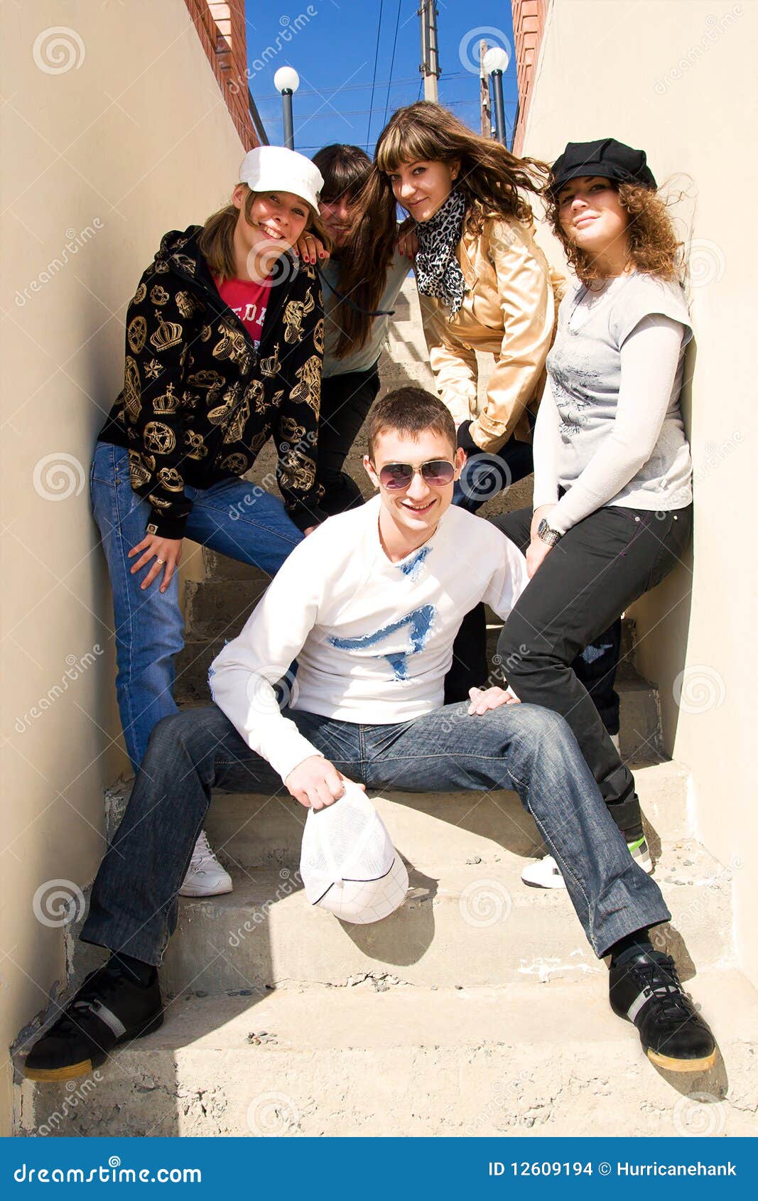 Group of Young People on the Stairs Stock Photo - Image of blue ...