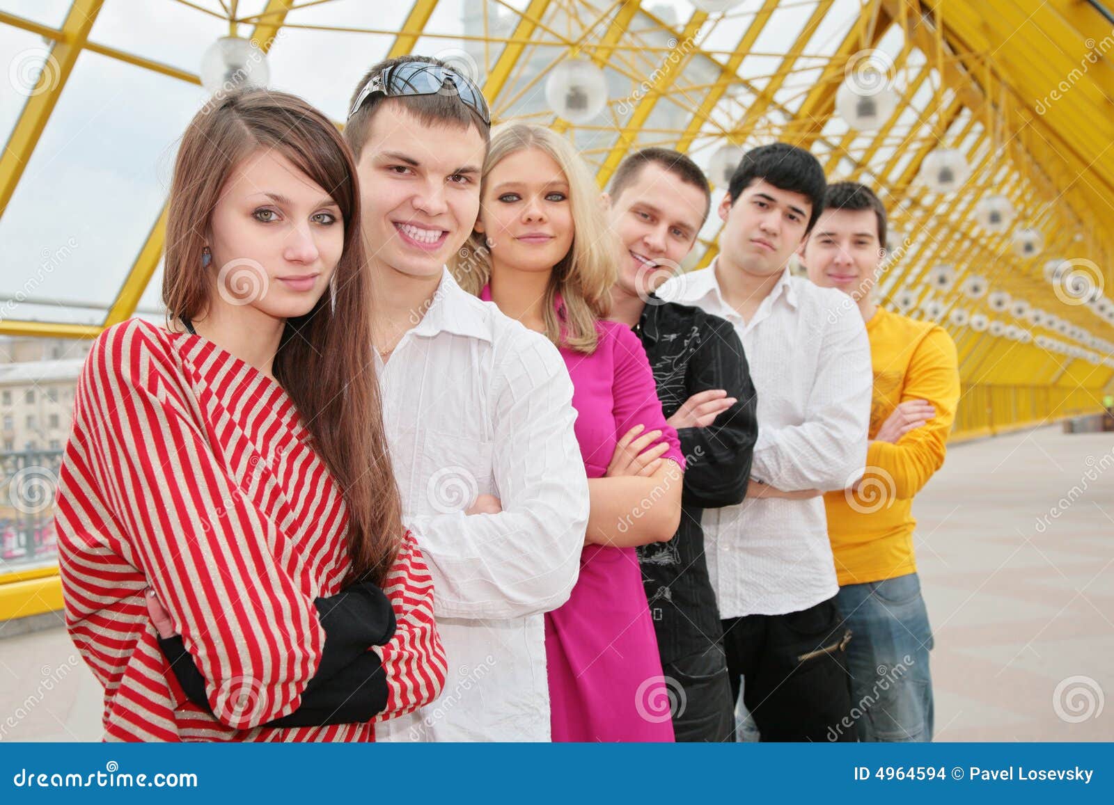 Group of Young People Stand on Footbridge Stock Photo - Image of ...
