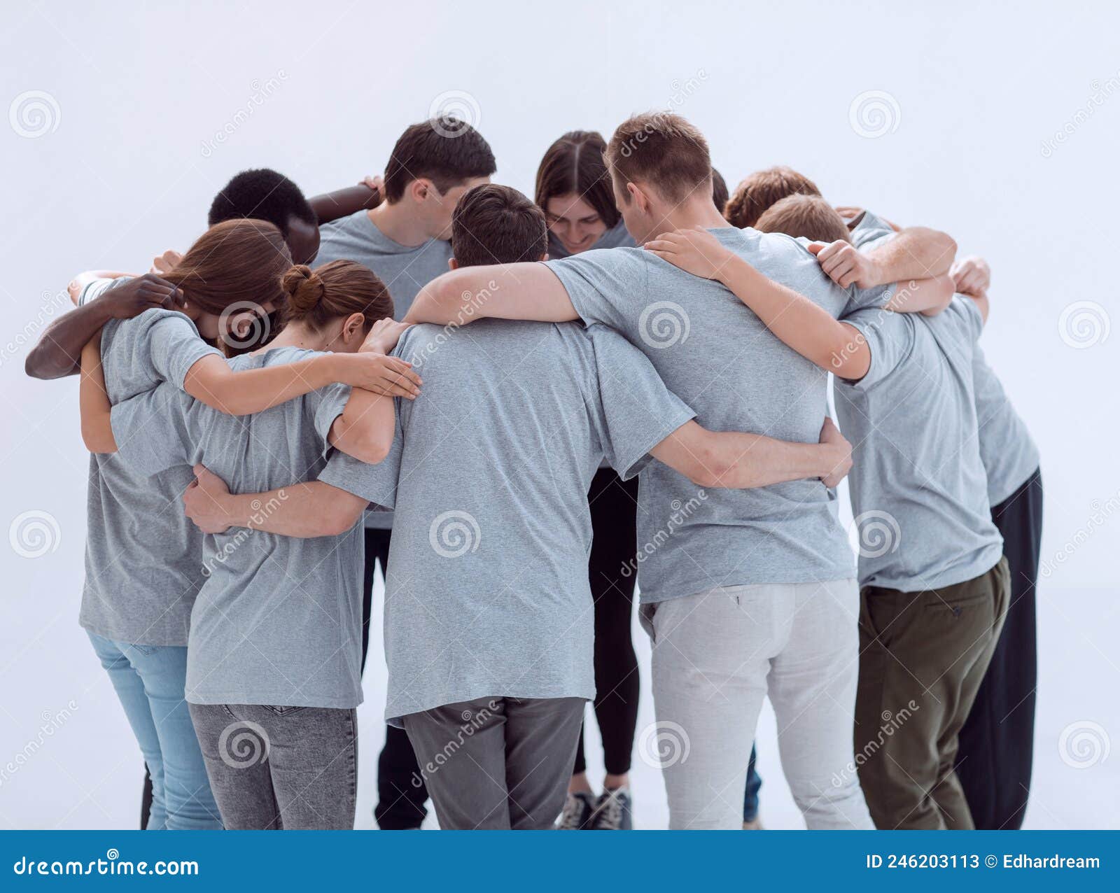 Group of Young People Standing in a Circle and Hugging Each Othe Stock ...