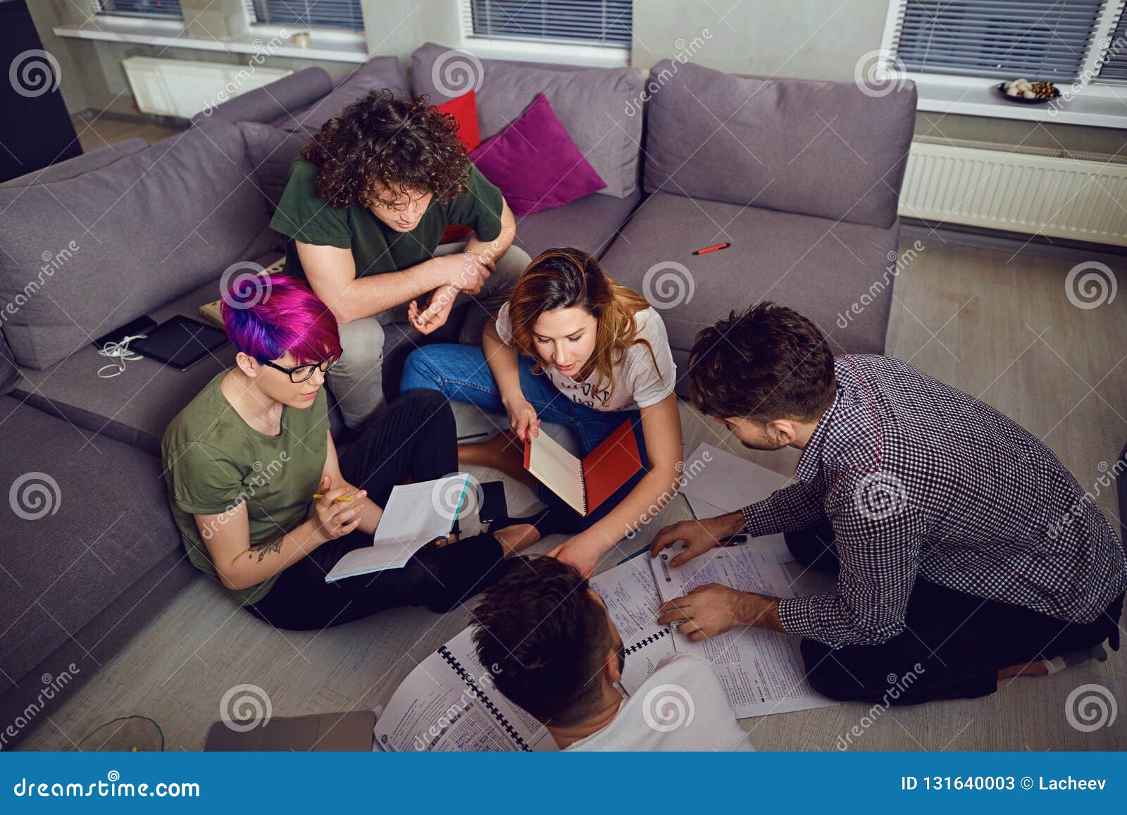 A Group of Young People Students Indoors. Stock Image - Image of ...