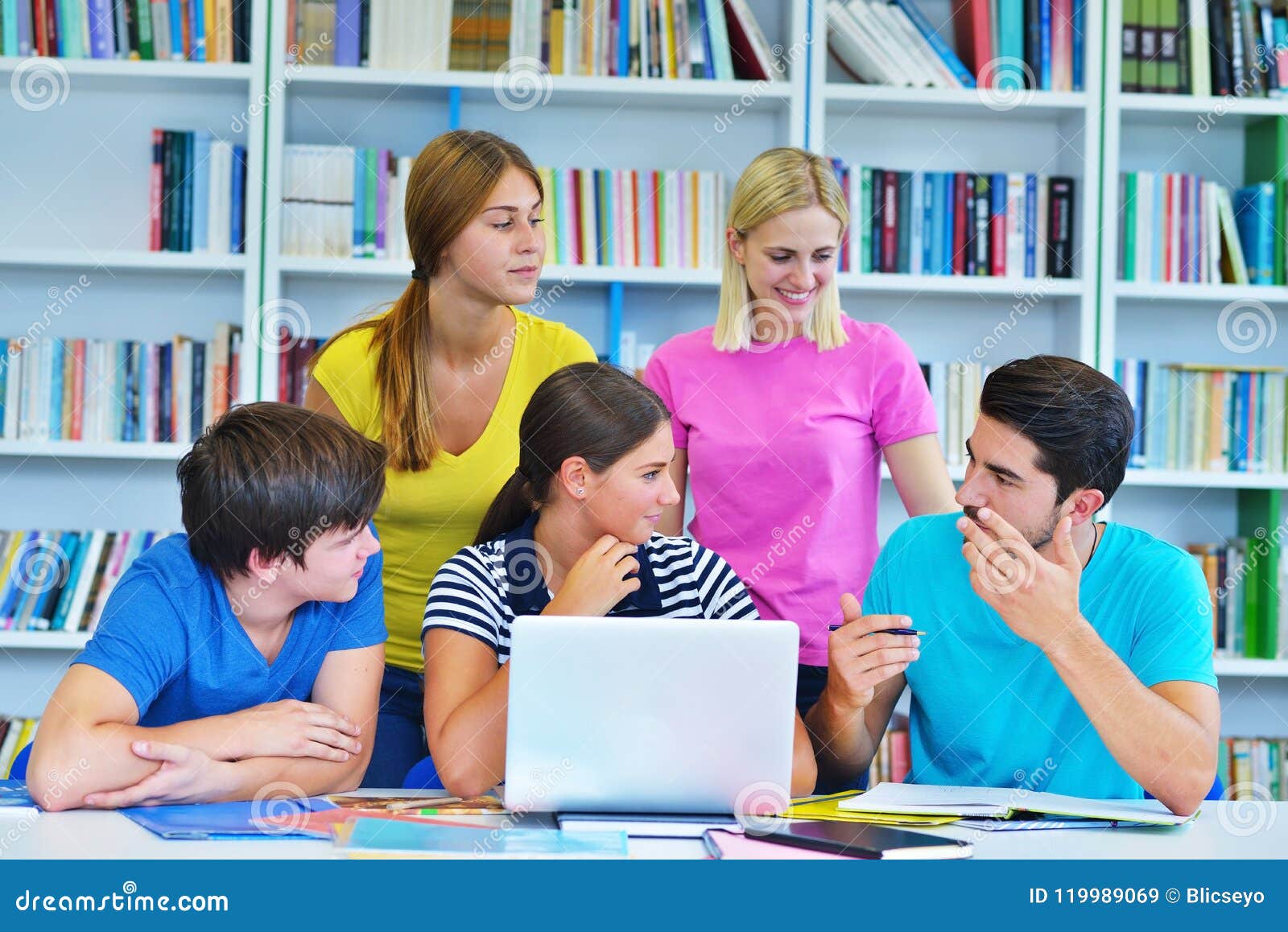 Group of Young People Studying at the Library Stock Image - Image of ...