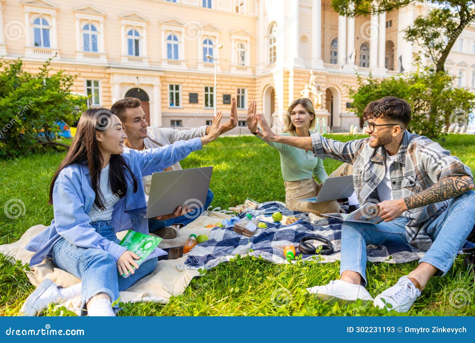 Group of Young People Studying Together in the College Yard Stock Image ...