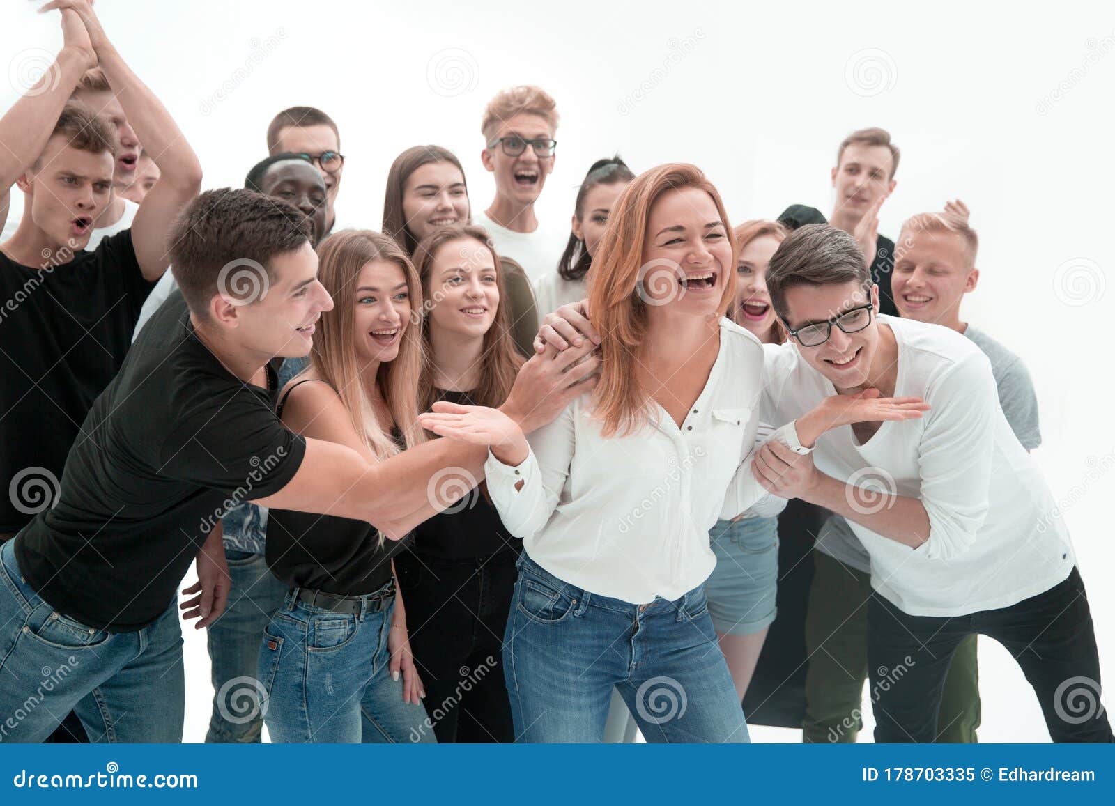 Group of Young People Supporting Their Happy Leader Stock Image - Image ...
