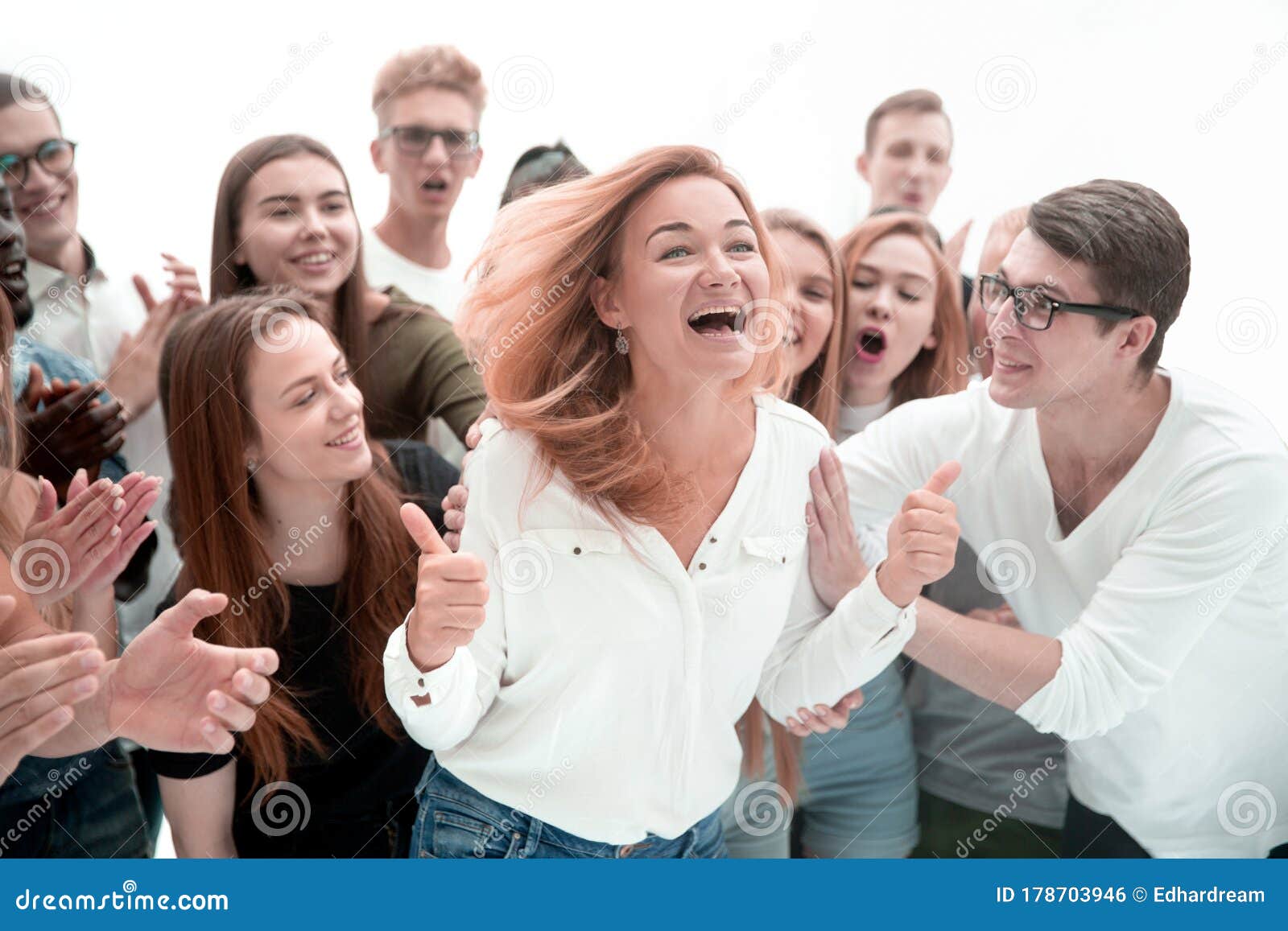 Group of Young People Supporting Their Happy Leader Stock Photo - Image ...
