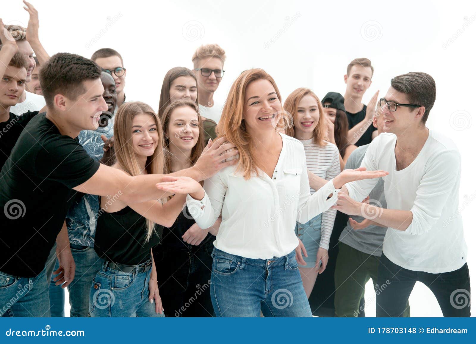 Group of Young People Supporting Their Leader Stock Photo - Image of ...