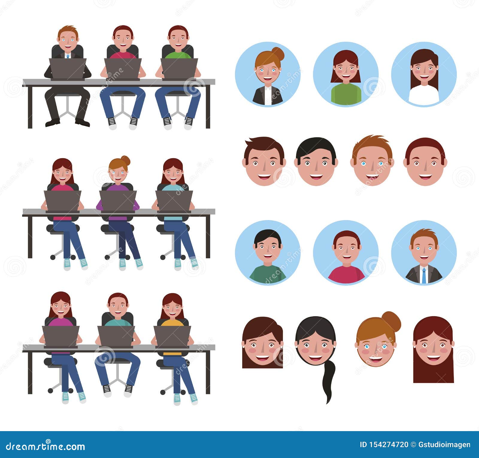 Group of Young People Using Computers Stock Illustration - Illustration ...