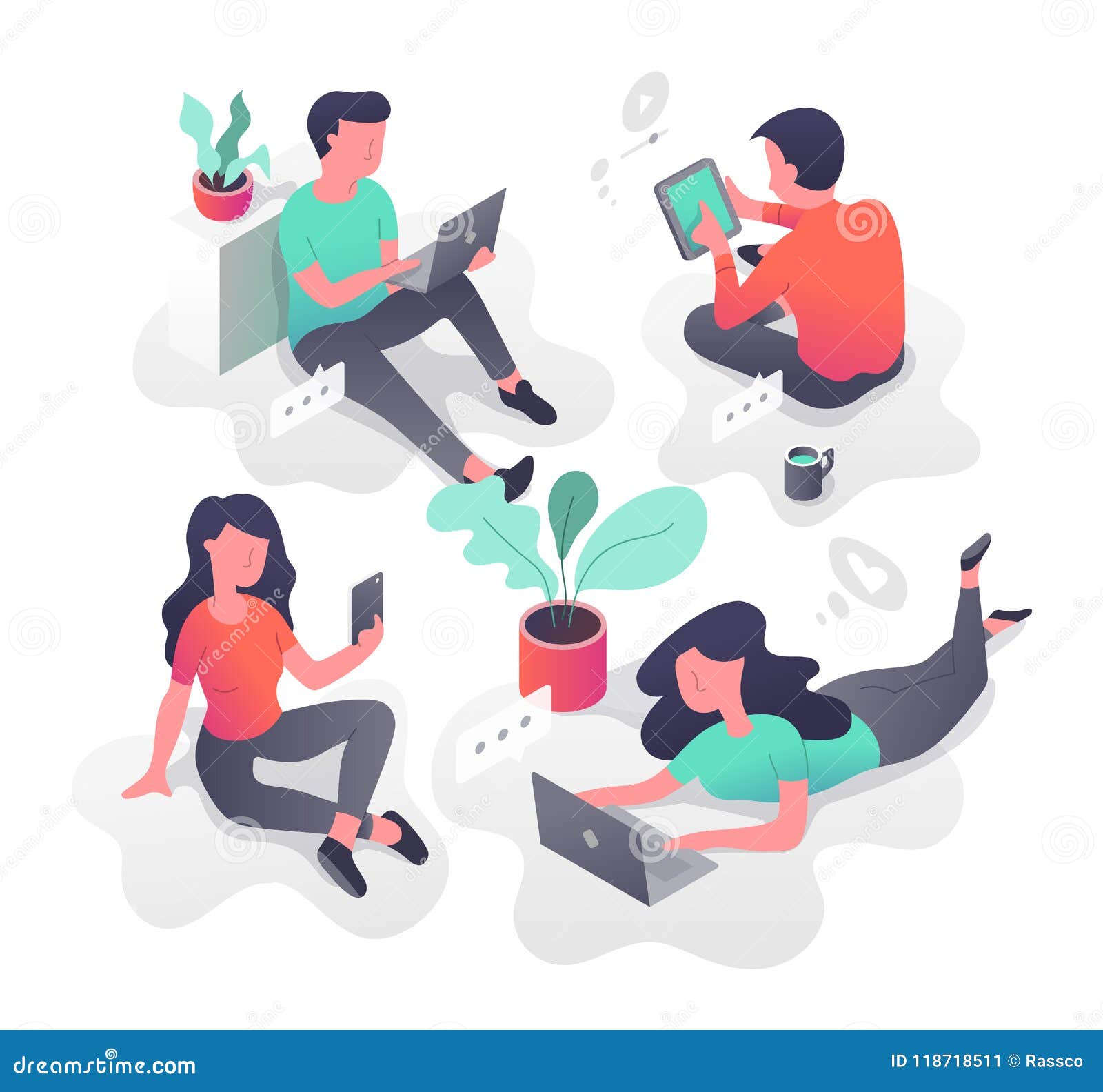 Group of Young People Using Modern Gadgets To Communicate Via in Stock ...