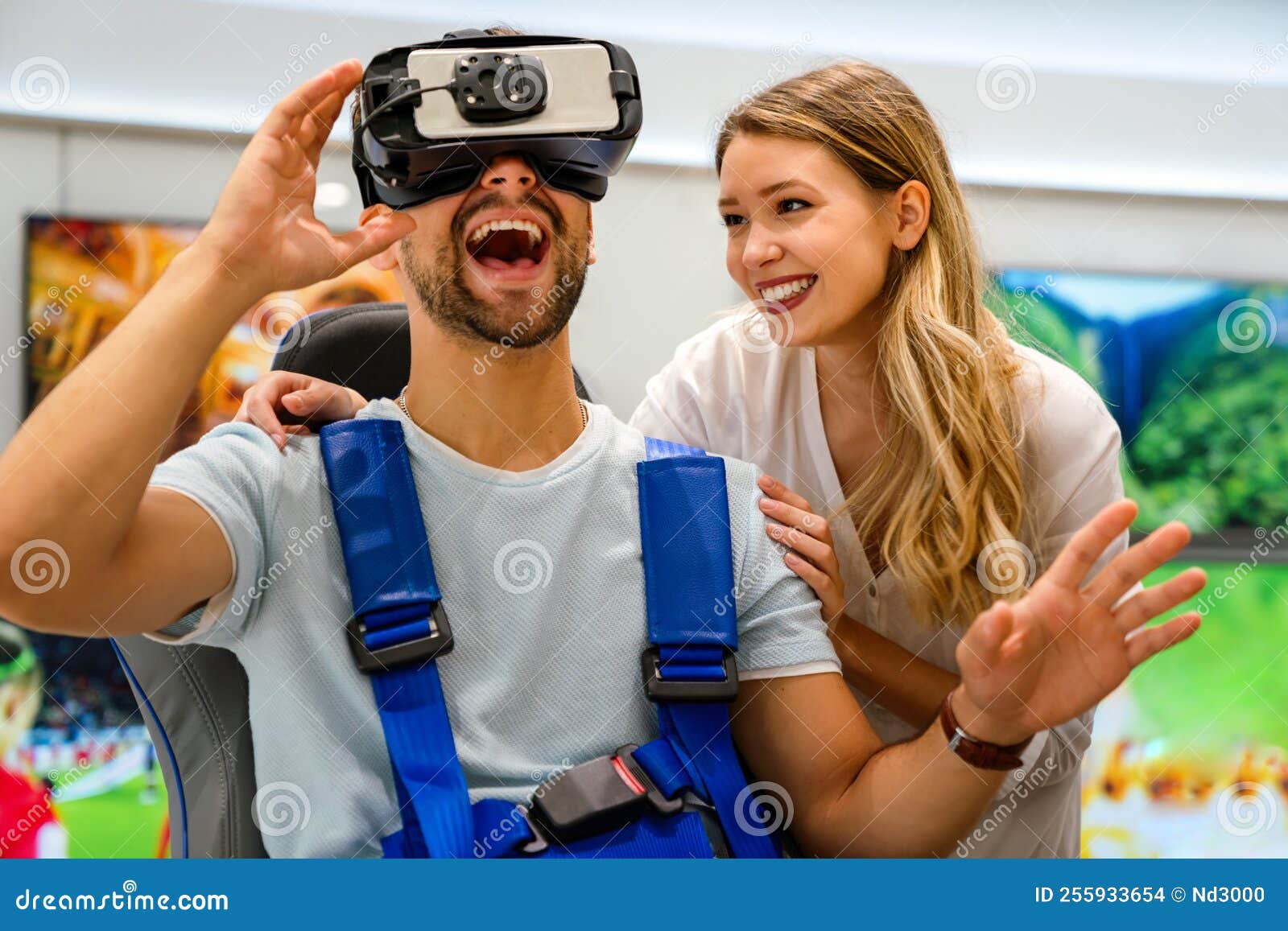 Group of People Using Virtual Reality Headset at Exhibition, Show. VR ...