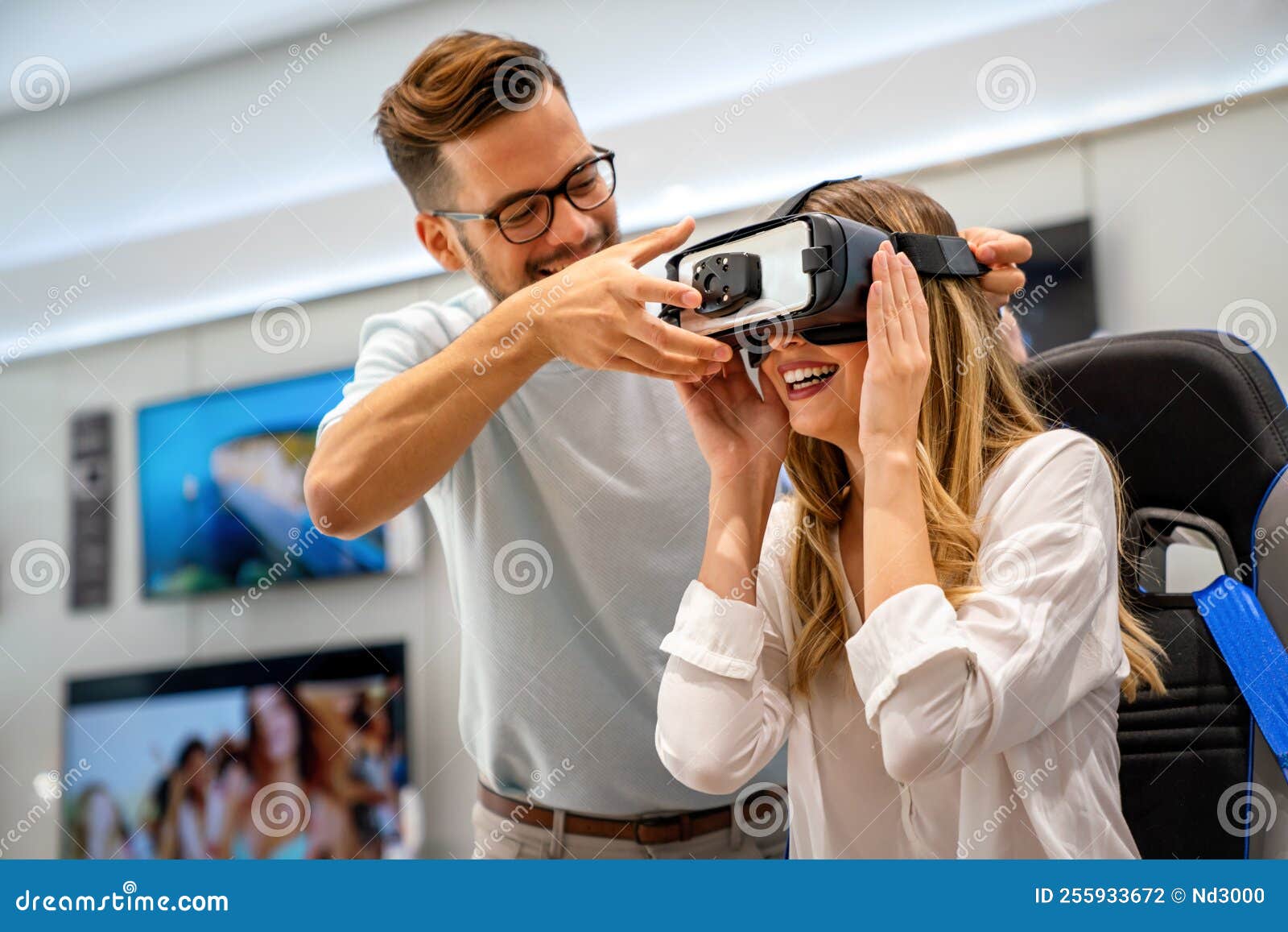 Group of People Using Virtual Reality Headset at Exhibition, Show. VR ...