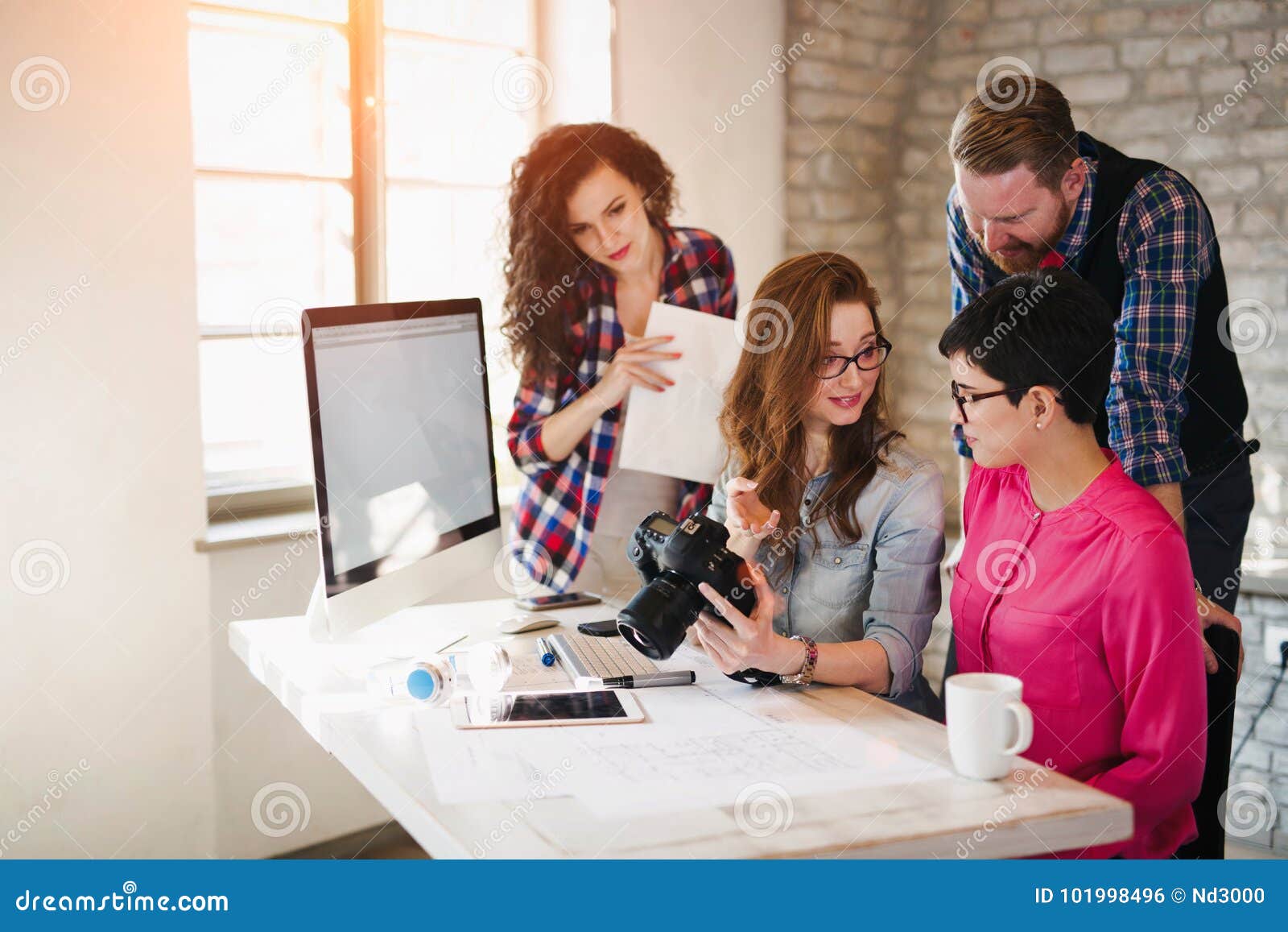 Group of Young Perspective Designers Working with Camera Stock Photo ...