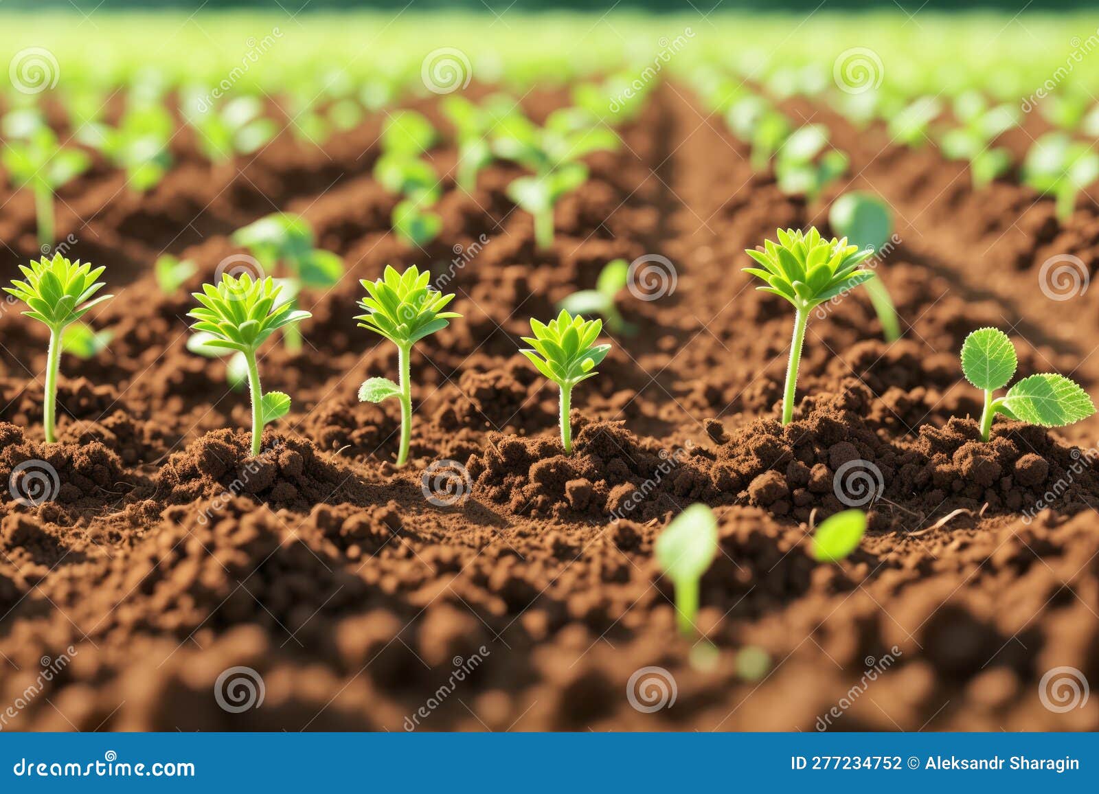 A Group of Young Plant Sprouts Growing in Field with Sunlight ...