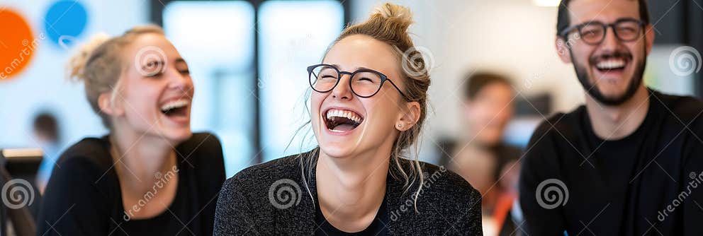 Group of Young Professionals Laughing and Smiling in Office Setting ...
