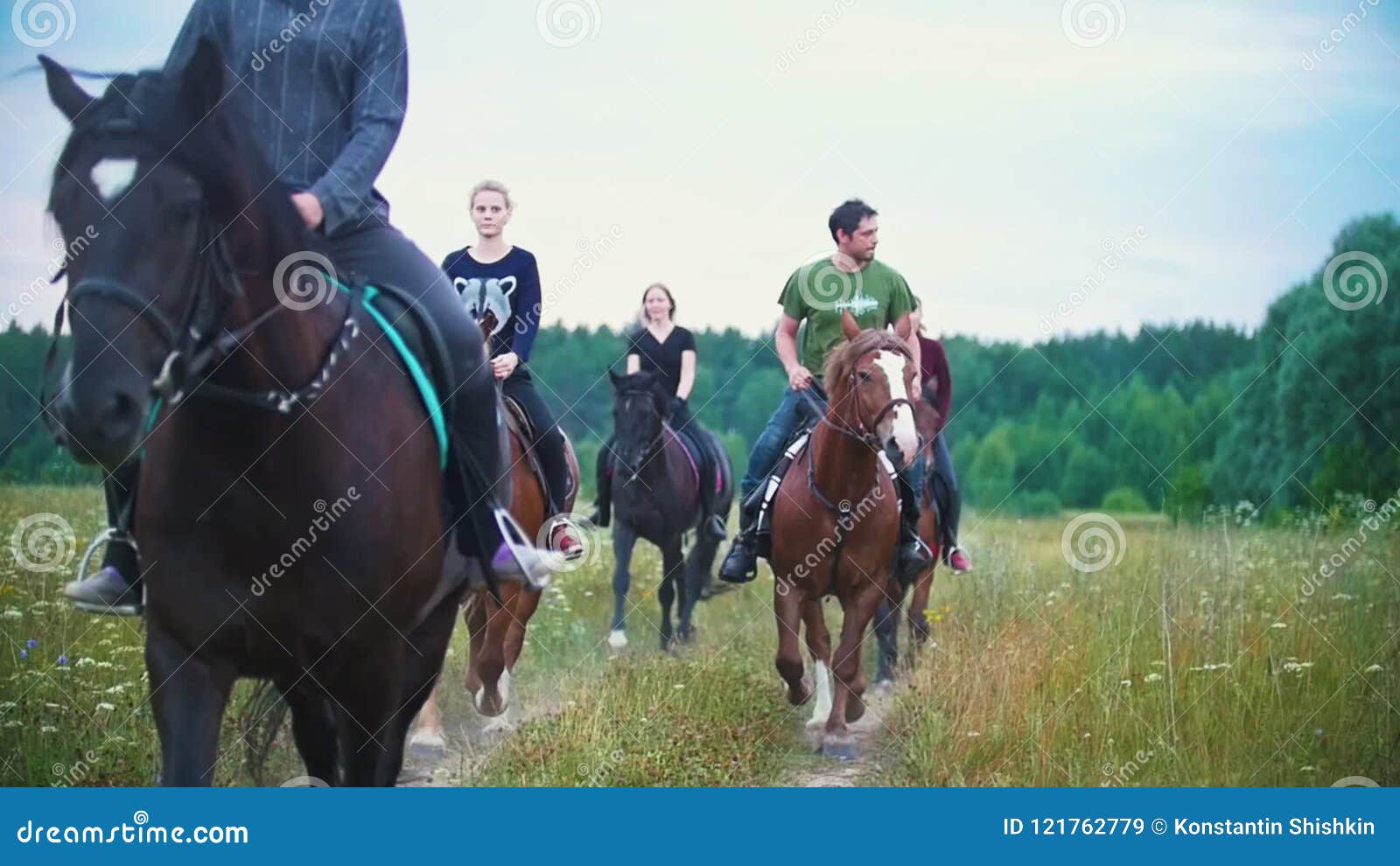 Group of Young Riders on Horseback Galloping by the Pathway Stock Video ...