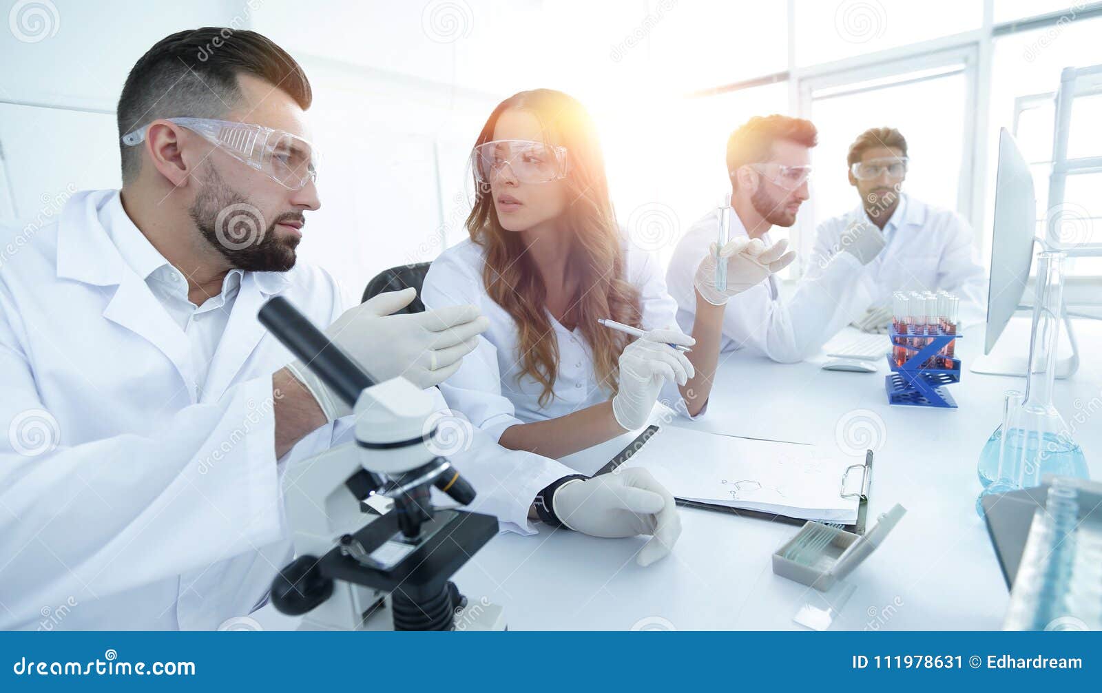 Group of Young Scientists Discussing the Results of a Study Stock Image ...