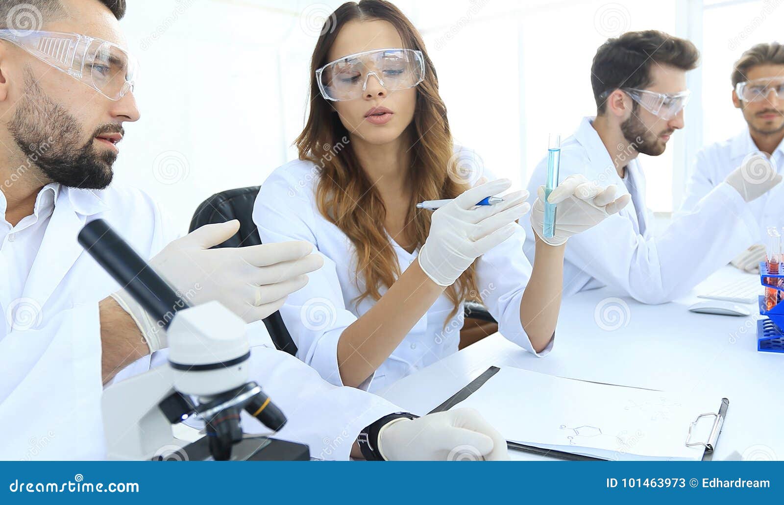 Group of Young Scientists Discussing the Results of a Study Stock Image ...