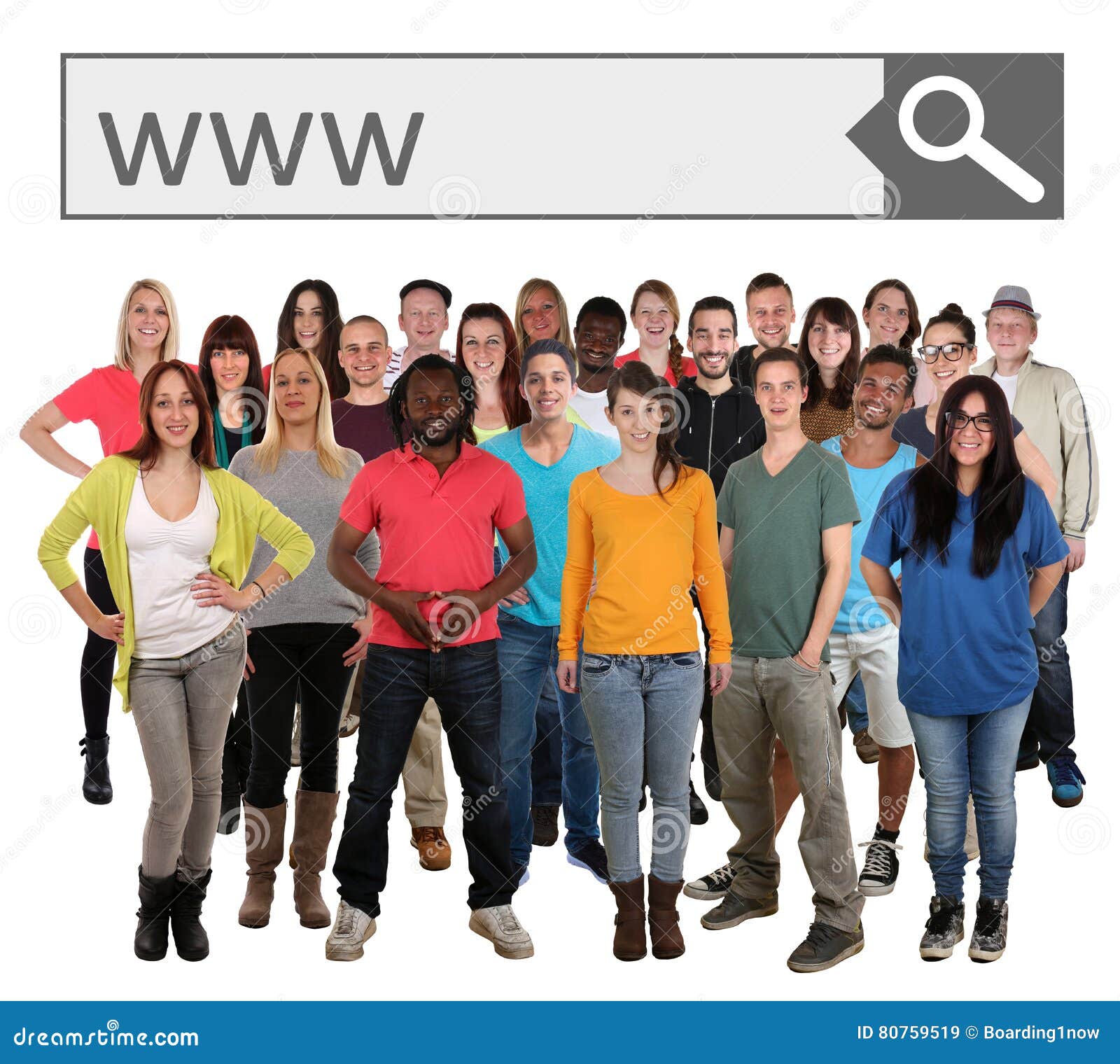 Group of Young Smiling People Searching Website Online on Intern Stock ...