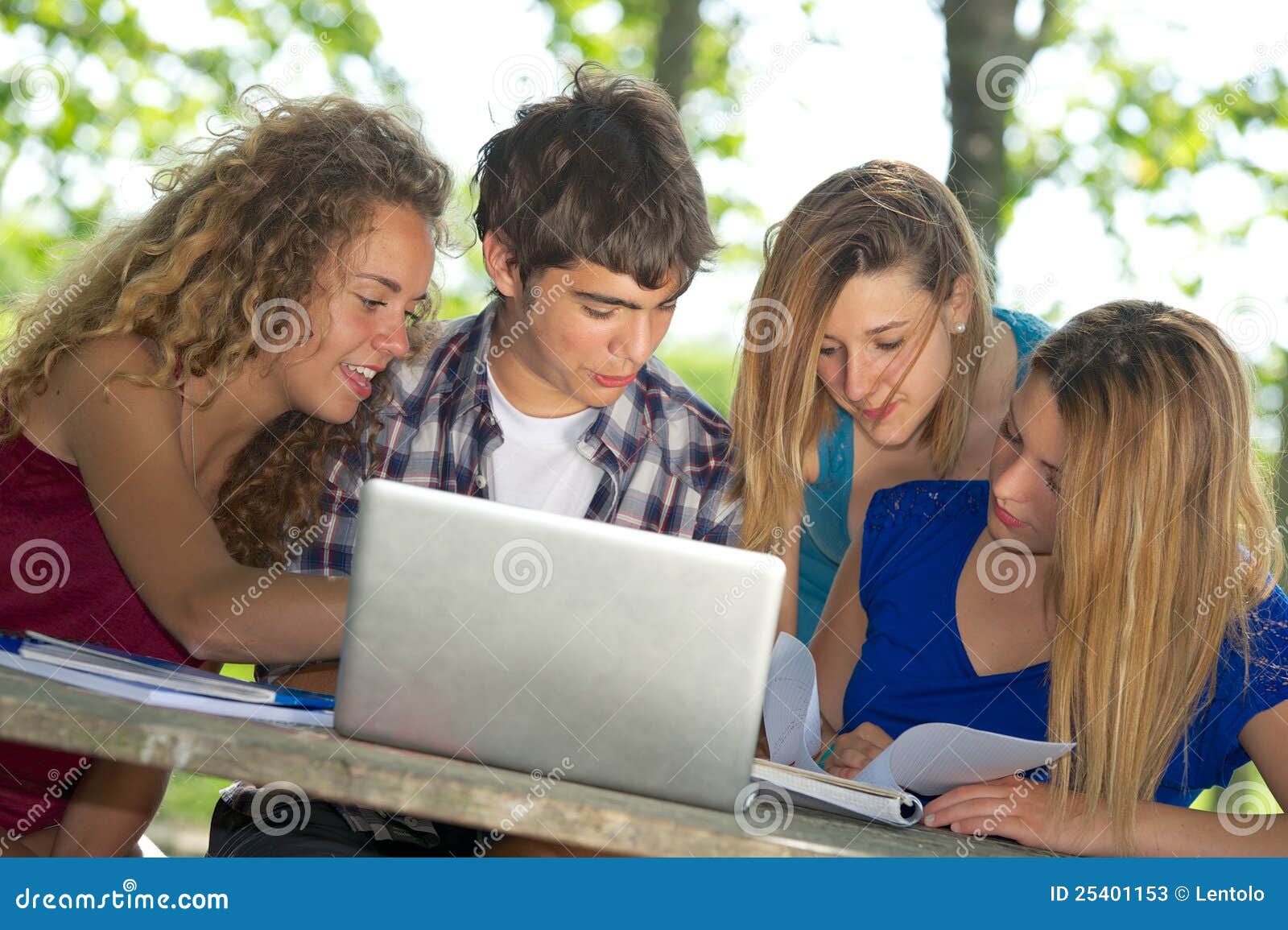 Group of Young Student Using Laptop Outdoor Stock Image - Image of ...