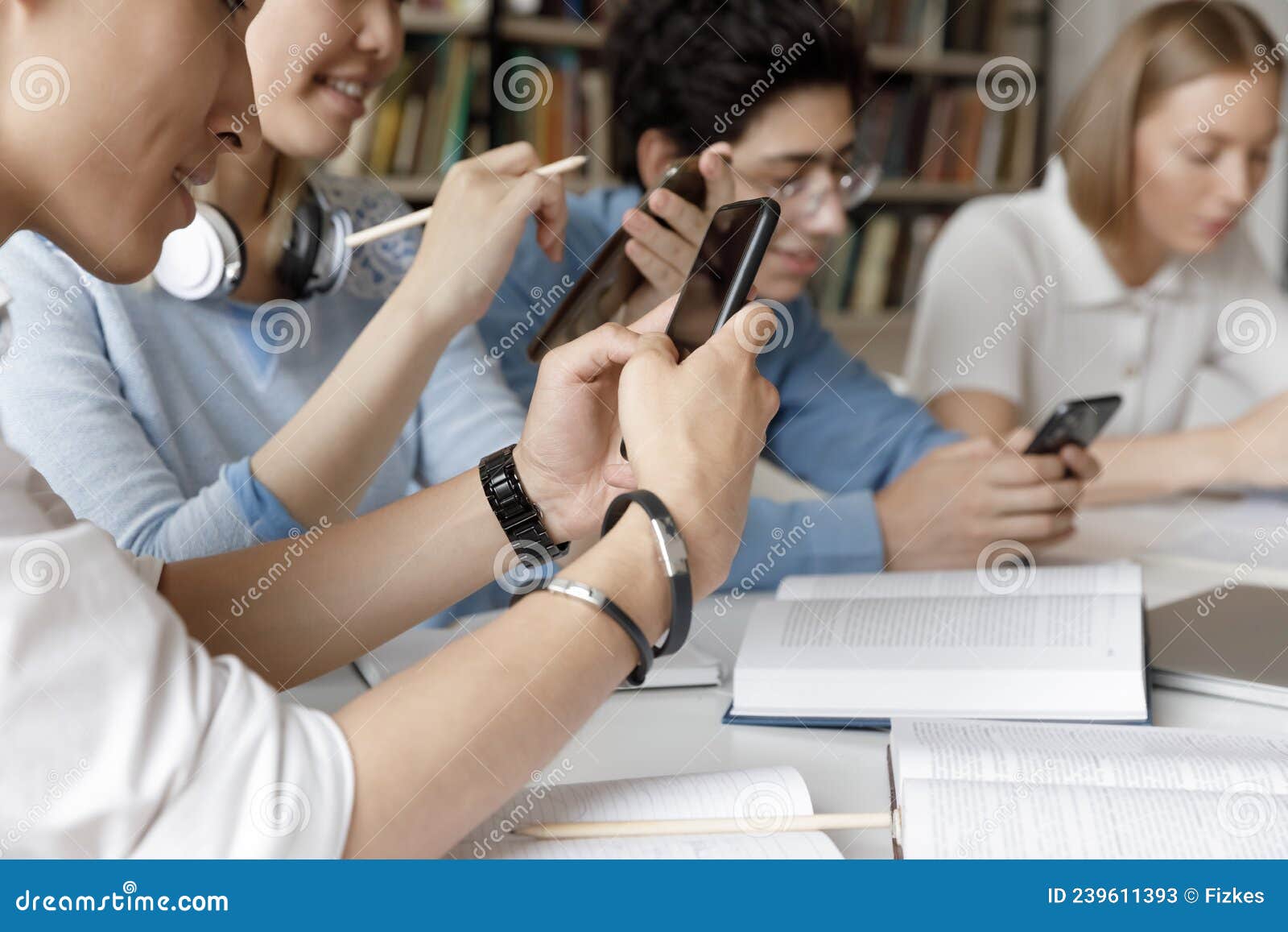 Group of Young Students Browsing Internet in Campus Library Stock Image ...