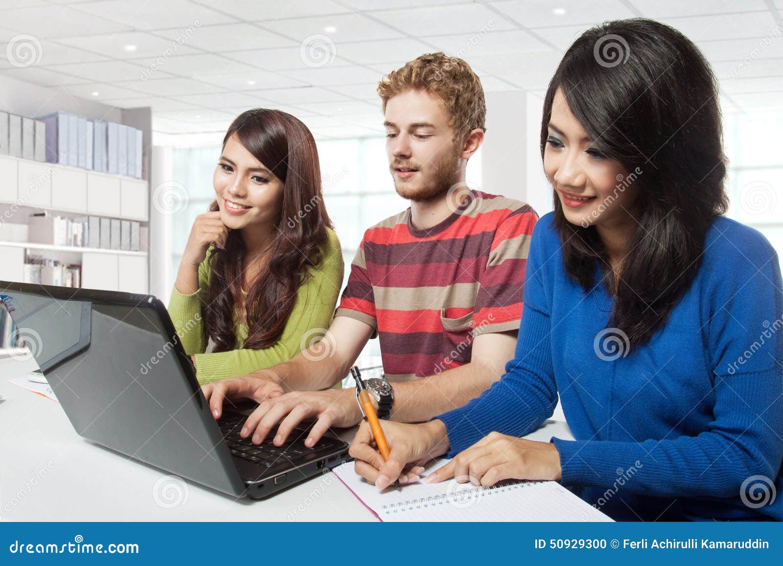 Group of young students stock photo. Image of girl, library - 50929300