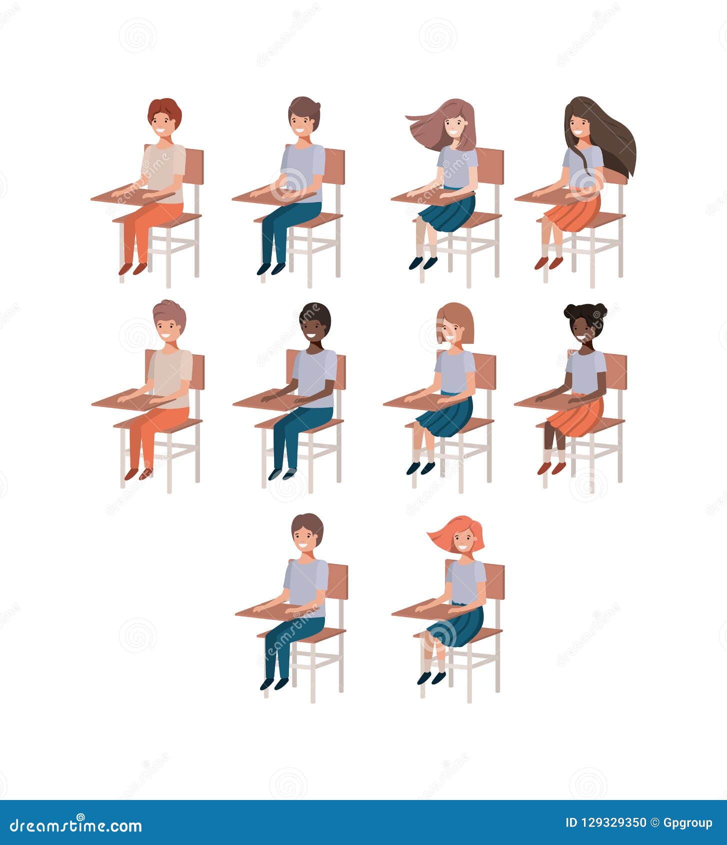 Group of Young Students in School Chairs Stock Vector - Illustration of ...