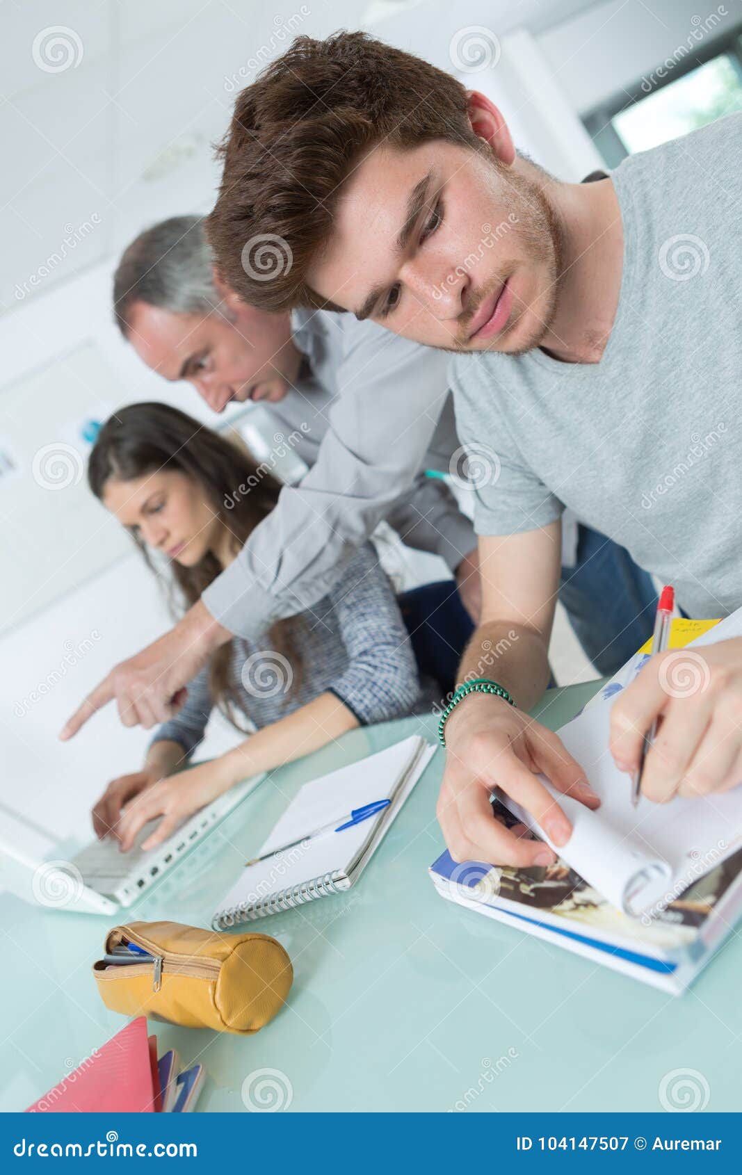 Group Young Students Working in Class Stock Image - Image of tablet ...