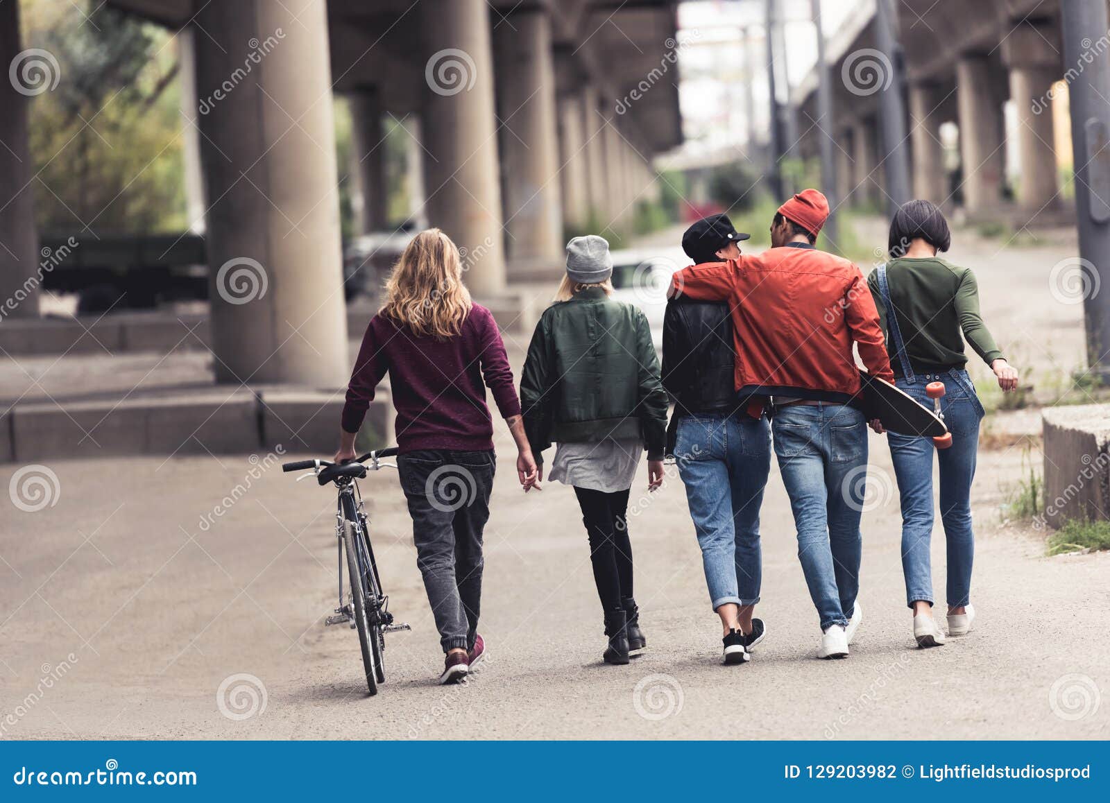 Back View of Young Stylish People Walking Stock Photo - Image of retro ...