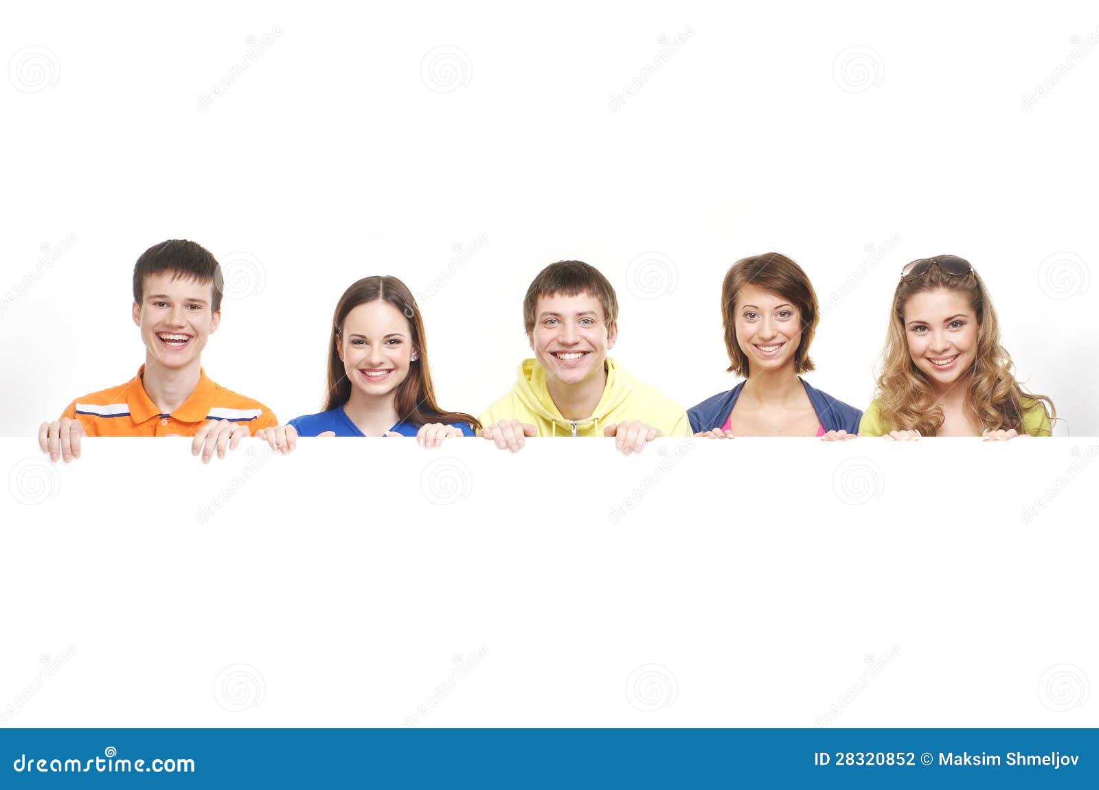 A Group of Young Teenagers Holding a White Banner Stock Photo - Image ...