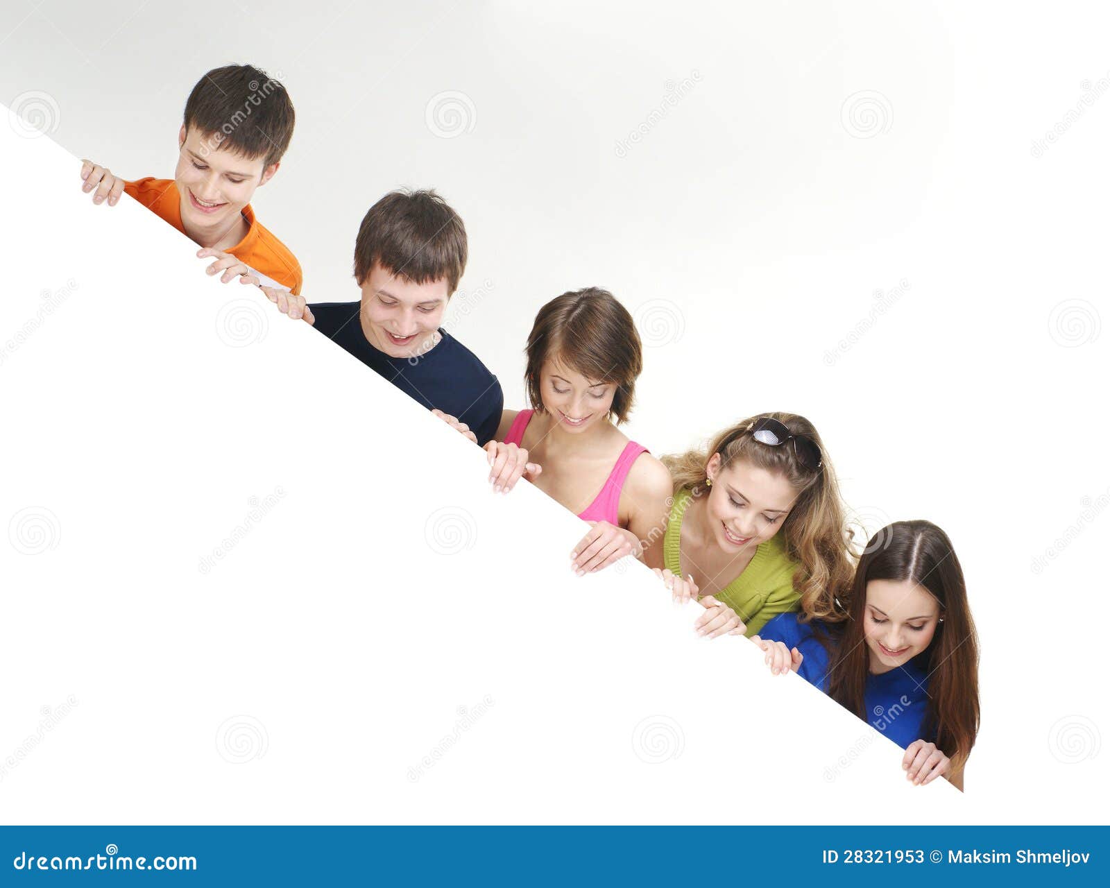 A Group of Young Teenagers Holding a White Banner Stock Image - Image ...