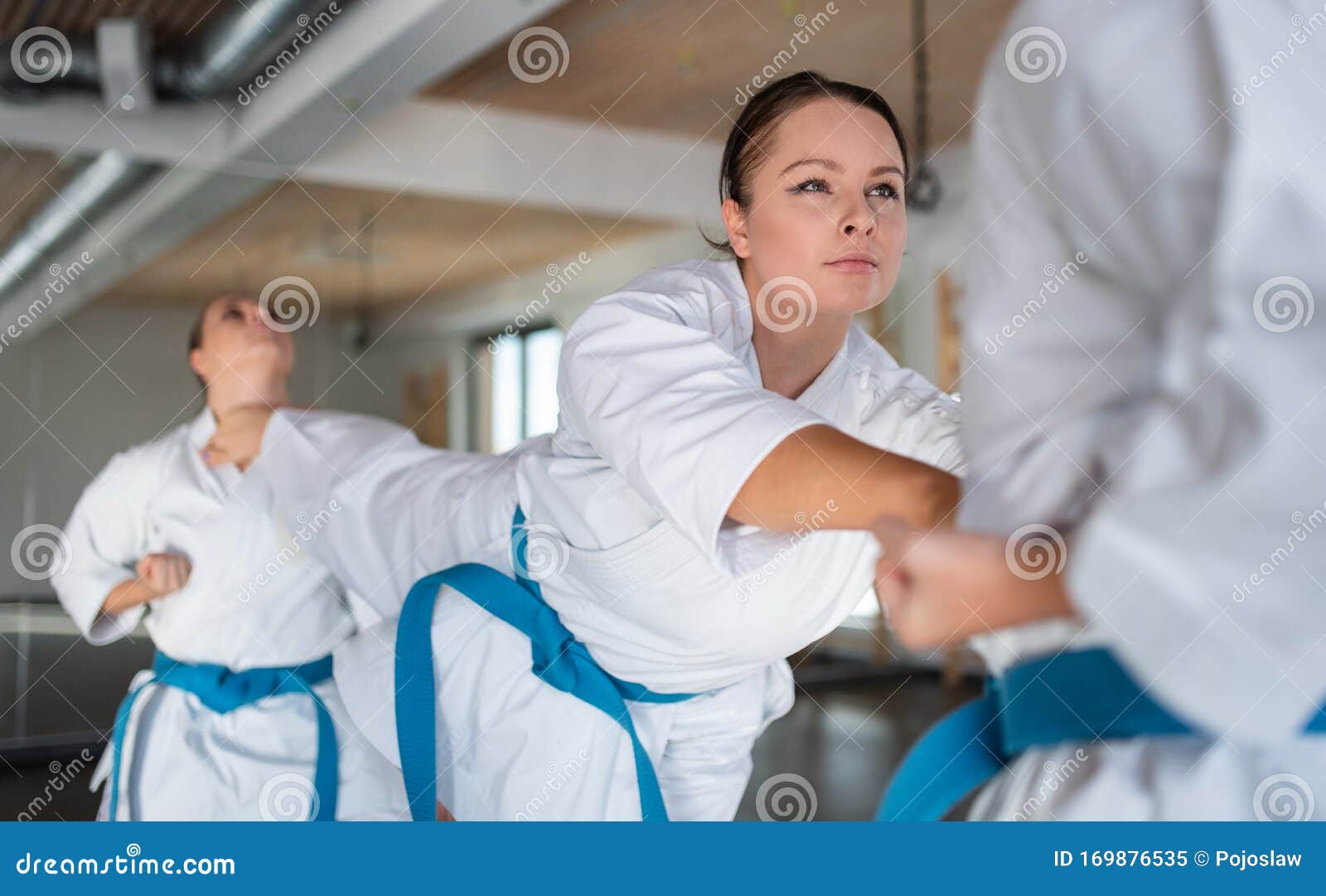 Group of Young Women Practising Karate Indoors in Gym. Stock Image ...