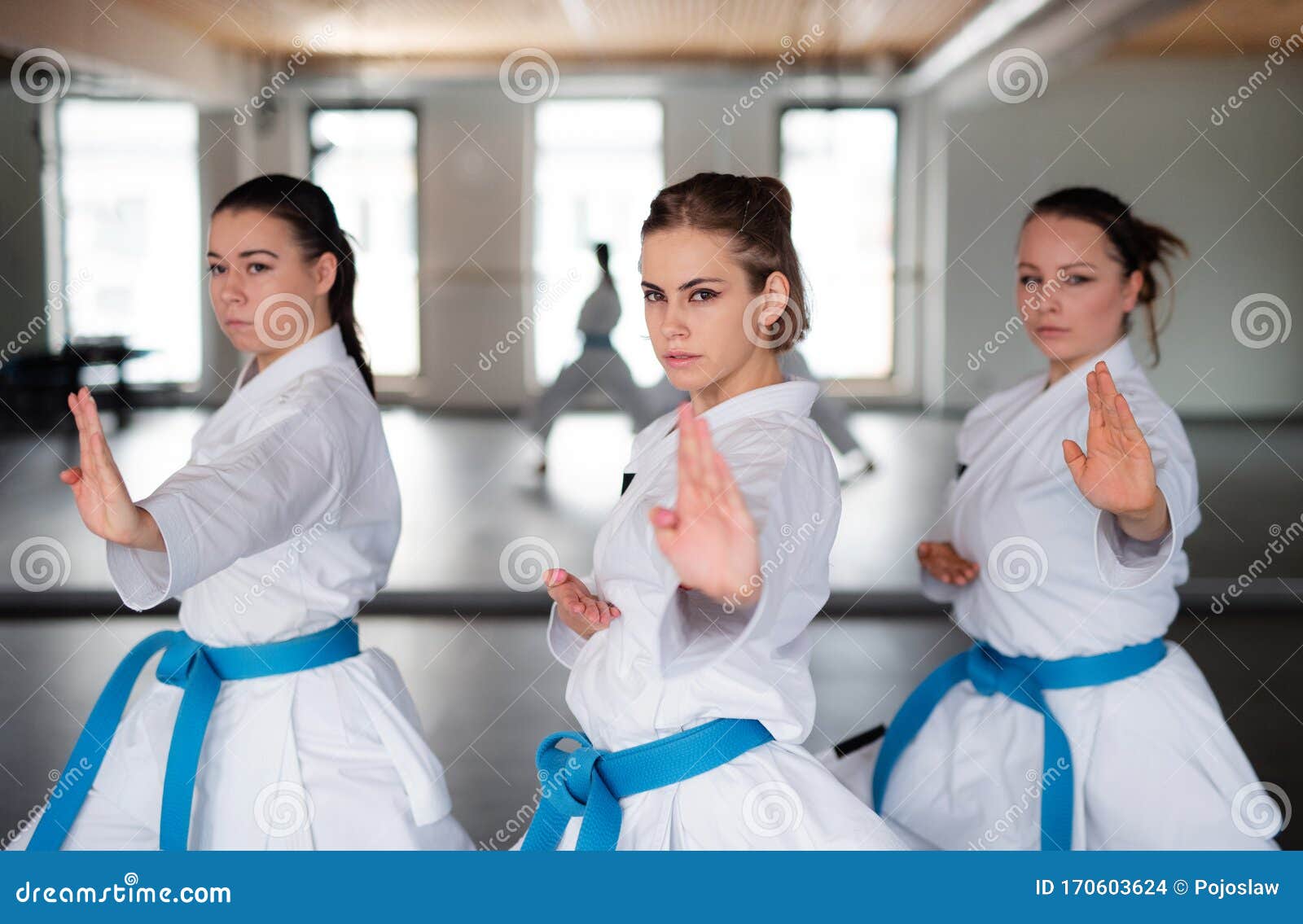 Group of Young Women Practising Karate Indoors in Gym. Stock Photo ...