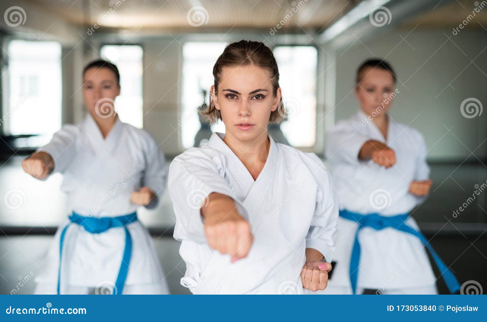 Group of Young Women Practising Karate Indoors in Gym. Stock Photo ...
