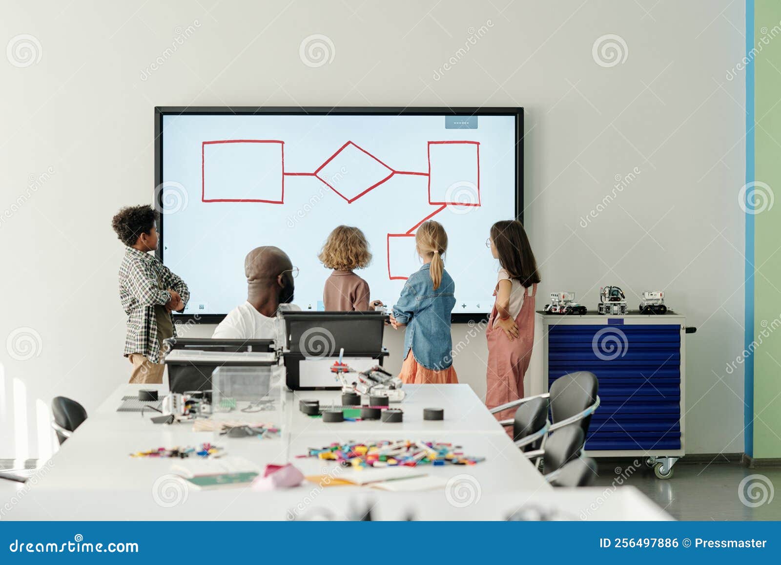 Group of Youthful Learners Standing in Front of Whiteboard with Drawn ...