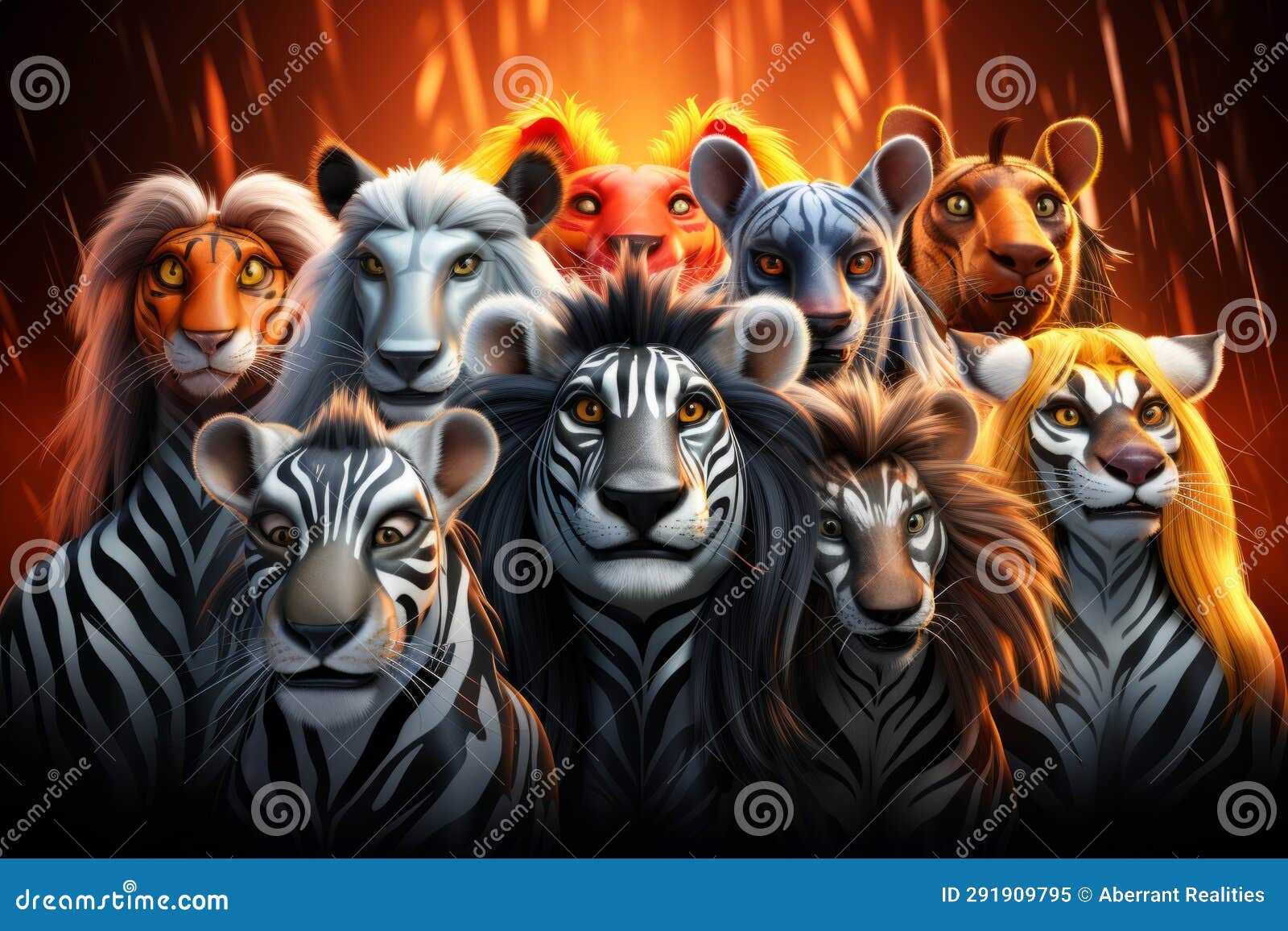 A Group of Zebra and Giraffes in Front of a Fire Stock Illustration ...