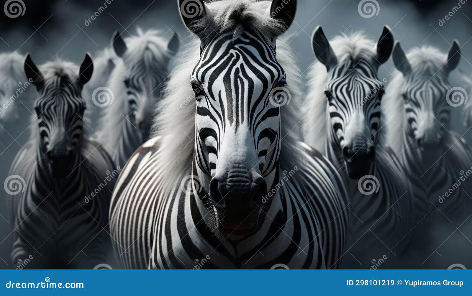 Group of Zebras in the African Savannah, Close Up Portrait Generated by ...