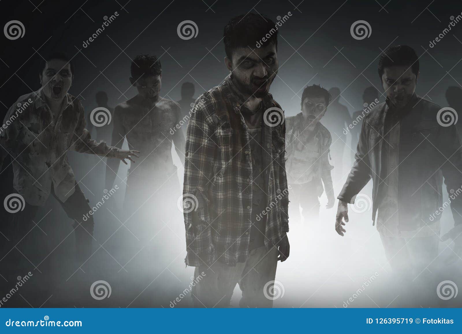 Group of Zombies Attack at Night Stock Image - Image of corpse, costume ...
