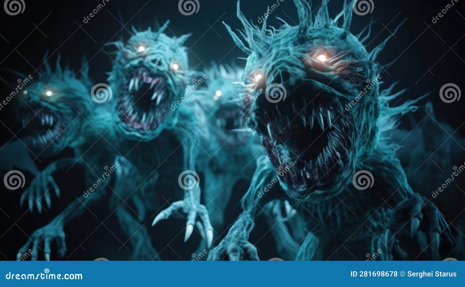 A Group of Zombies with Glowing Eyes and Sharp Teeth. Generative AI ...